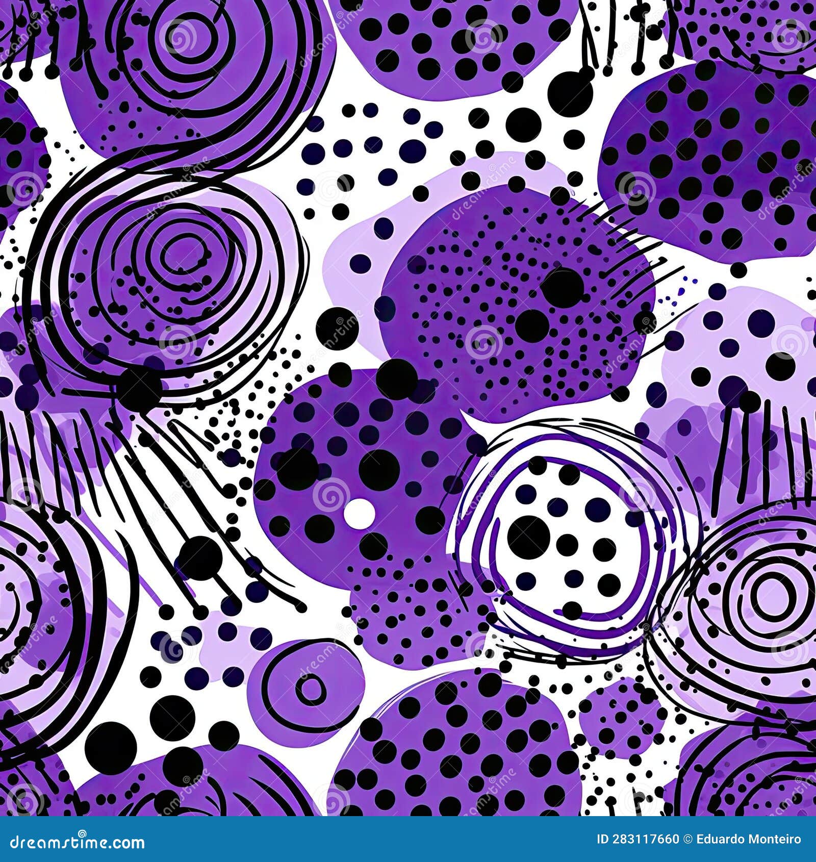 Playful Purple and Black Pattern with Circles and Dots (tiled) Stock ...