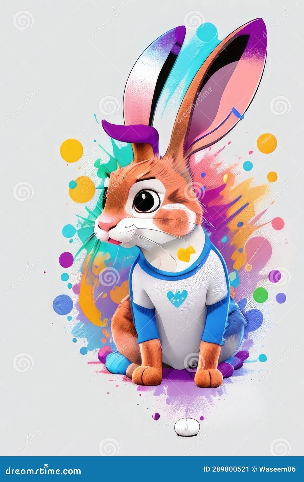 Playful Rabbit With Fluffy Ears Wearing T-Shirt Royalty-Free Stock ...