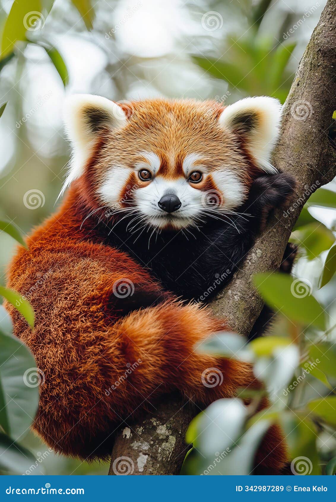 Playful Red Panda among Greenery Stock Illustration - Illustration of ...