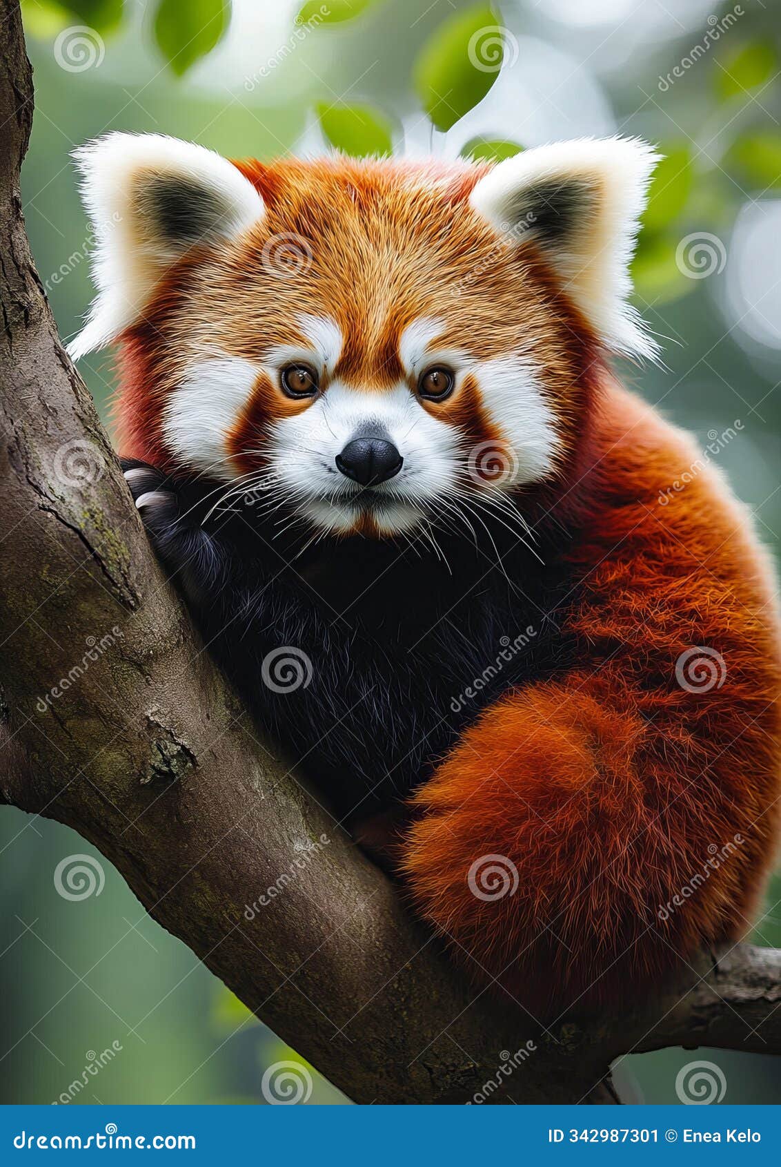 Playful Red Panda among Greenery Stock Illustration - Illustration of ...