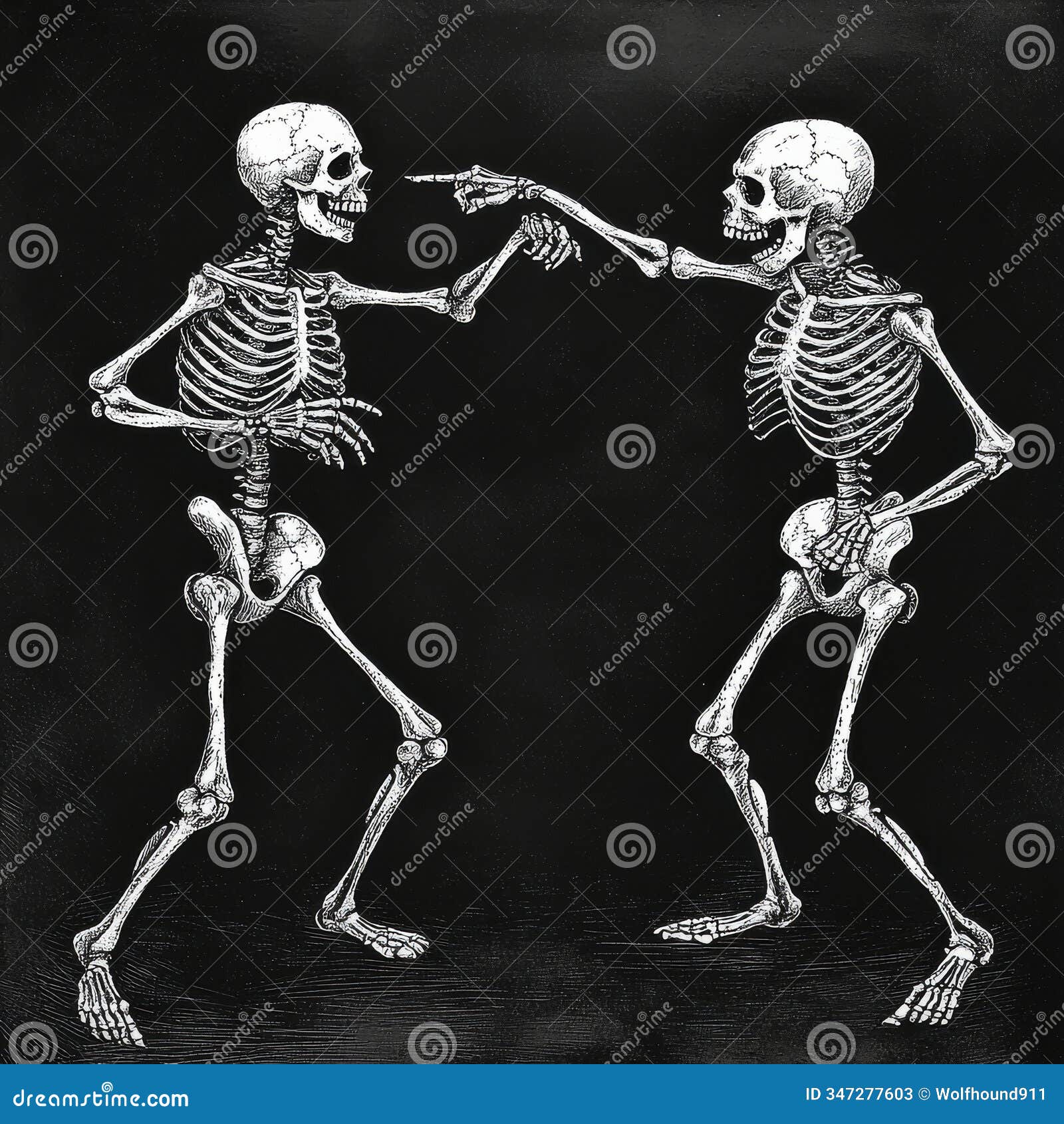 A Playful Scene Featuring Two Skeletons Mid-dance, Pointing ...