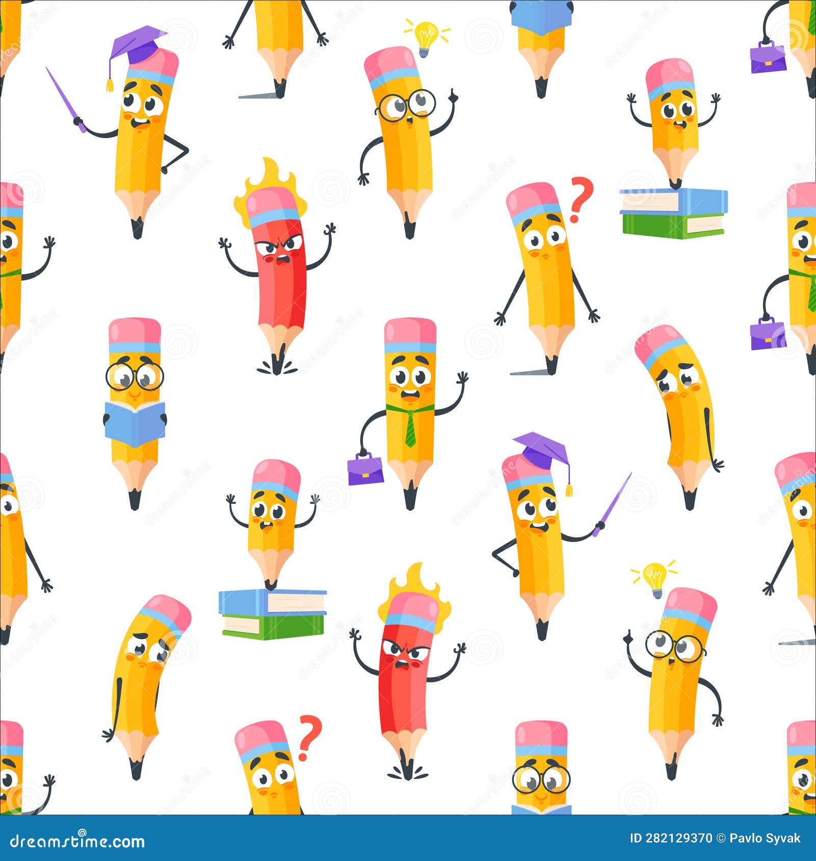 Playful Seamless Pattern Featuring Adorable Pencil Characters in ...