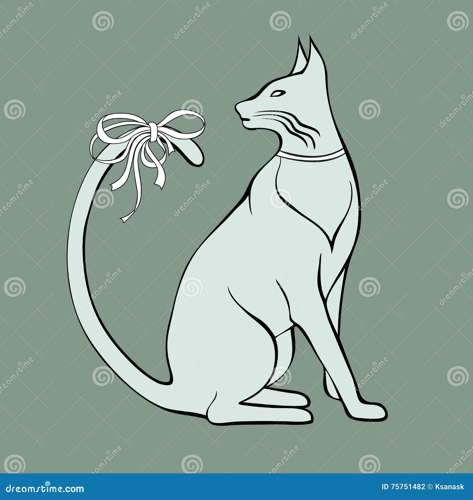 Playful Sitting Cat with Small Bow at Tail Stock Vector - Illustration ...