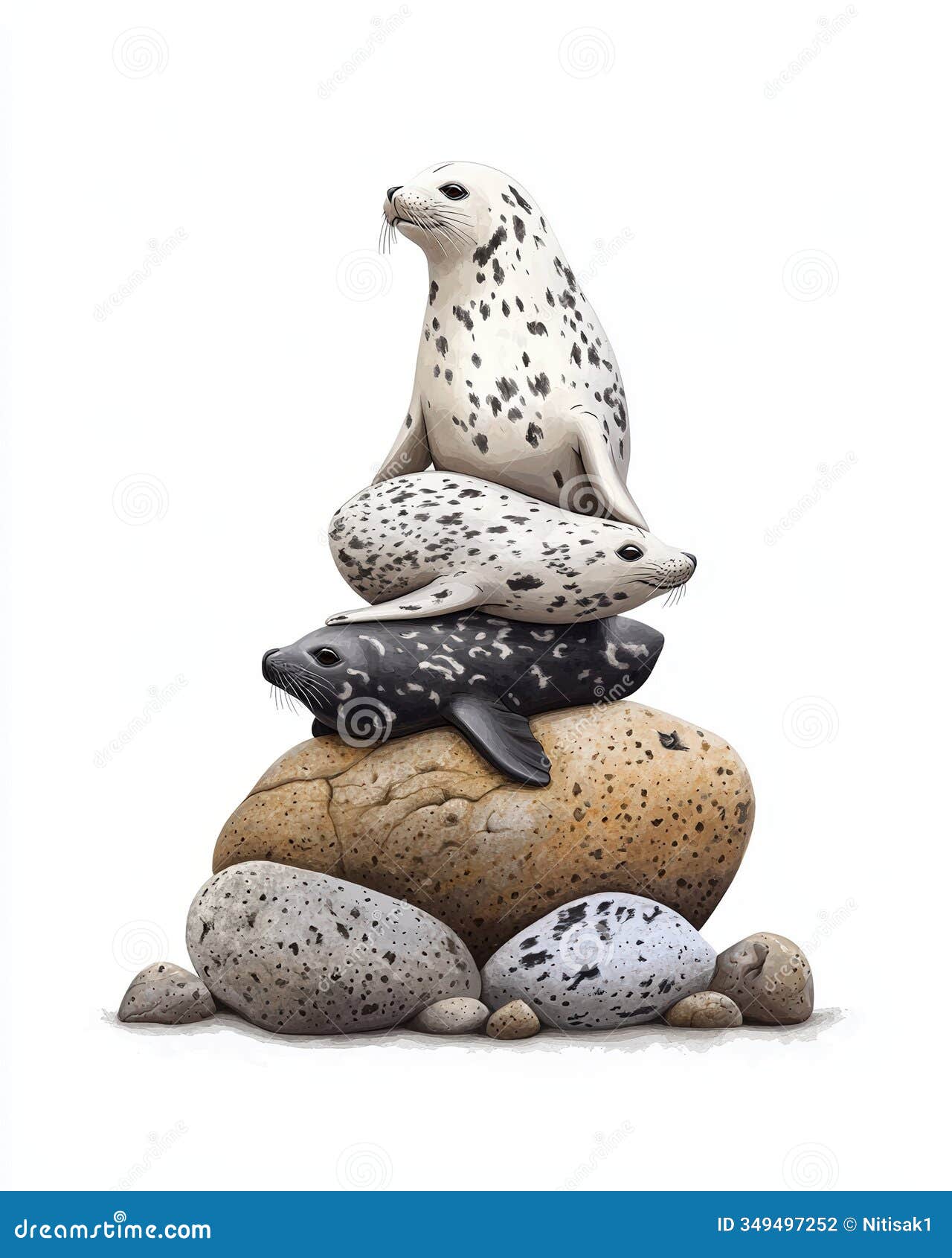 A Playful Stack of Seals Atop Various Textured Stones Showcasing Their ...