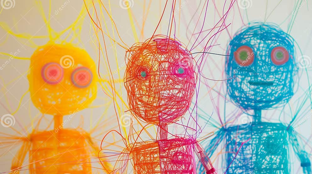 Playful String Robots with Vibrant Wire Connections Stock Image - Image ...
