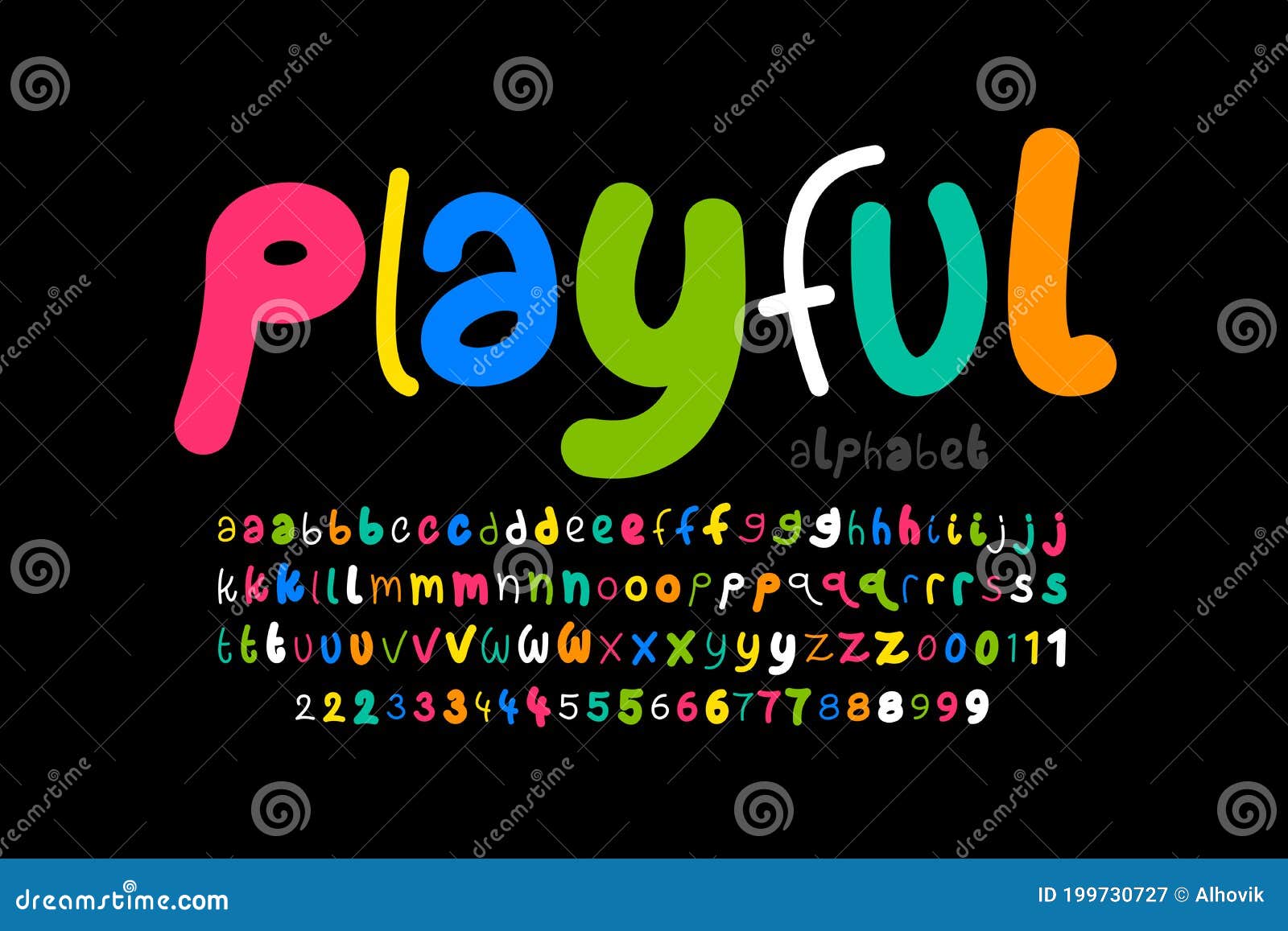 Playful Style Font, Alphabet Letters And Numbers Vector Illustration ...