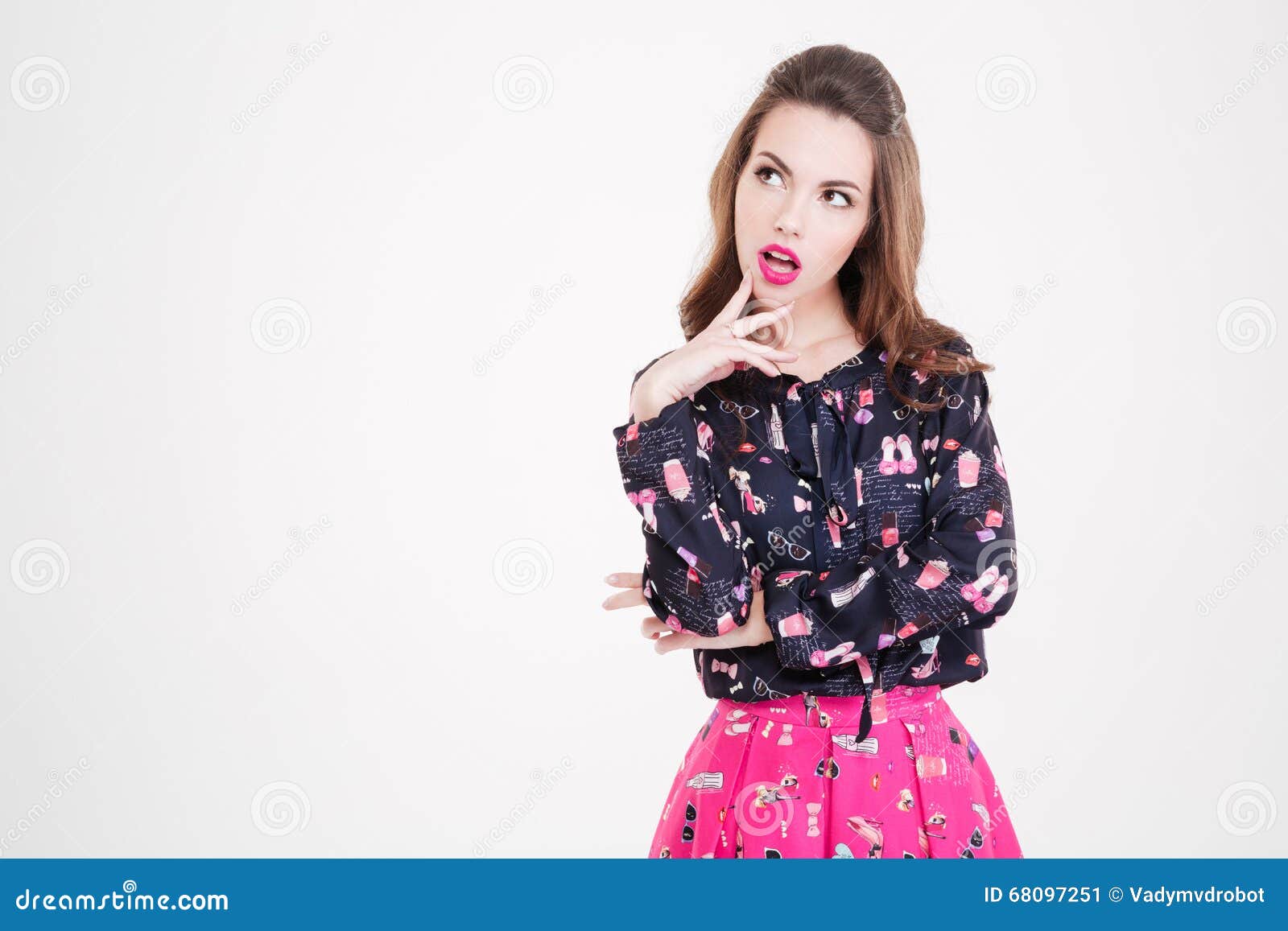 Playful Thoughtful Young Woman Standing and Thinking Stock Image ...