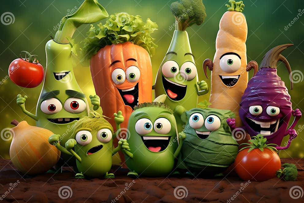 Playful vegetable critters stock illustration. Illustration of cartoon ...