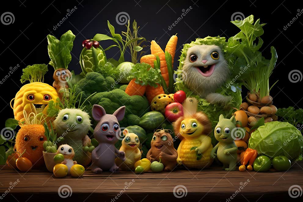 Playful vegetable critters stock illustration. Illustration of playful ...