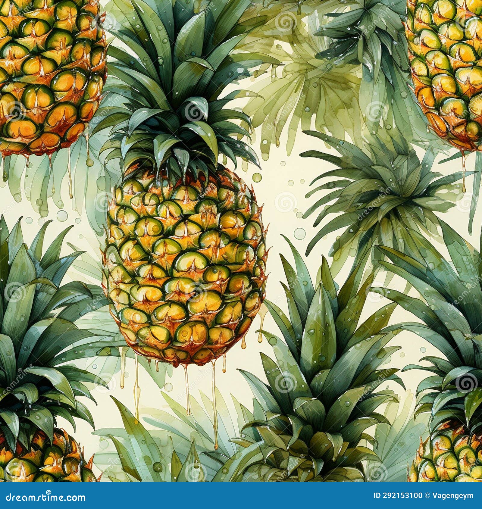 Playful Watercolour Pineapple Pattern for Fabric or Packaging Design ...