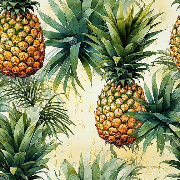 Playful Watercolour Pineapple Pattern for Fabric or Packaging Design ...