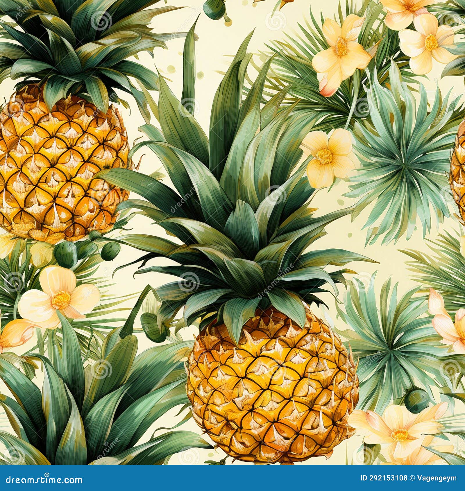 Playful Watercolour Pineapple Pattern for Fabric or Packaging Design ...