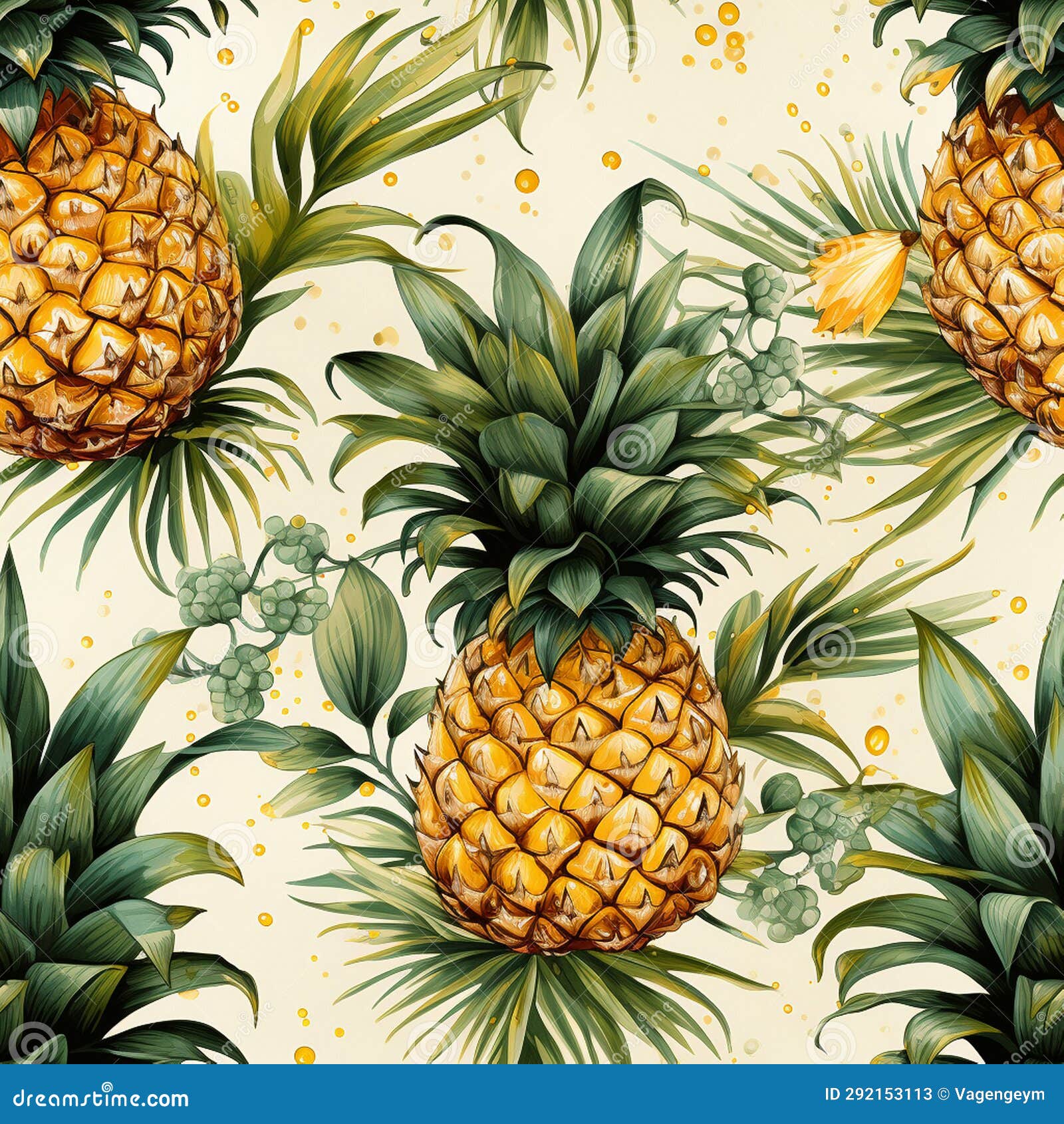 Playful Watercolour Pineapple Pattern for Fabric or Packaging Design ...