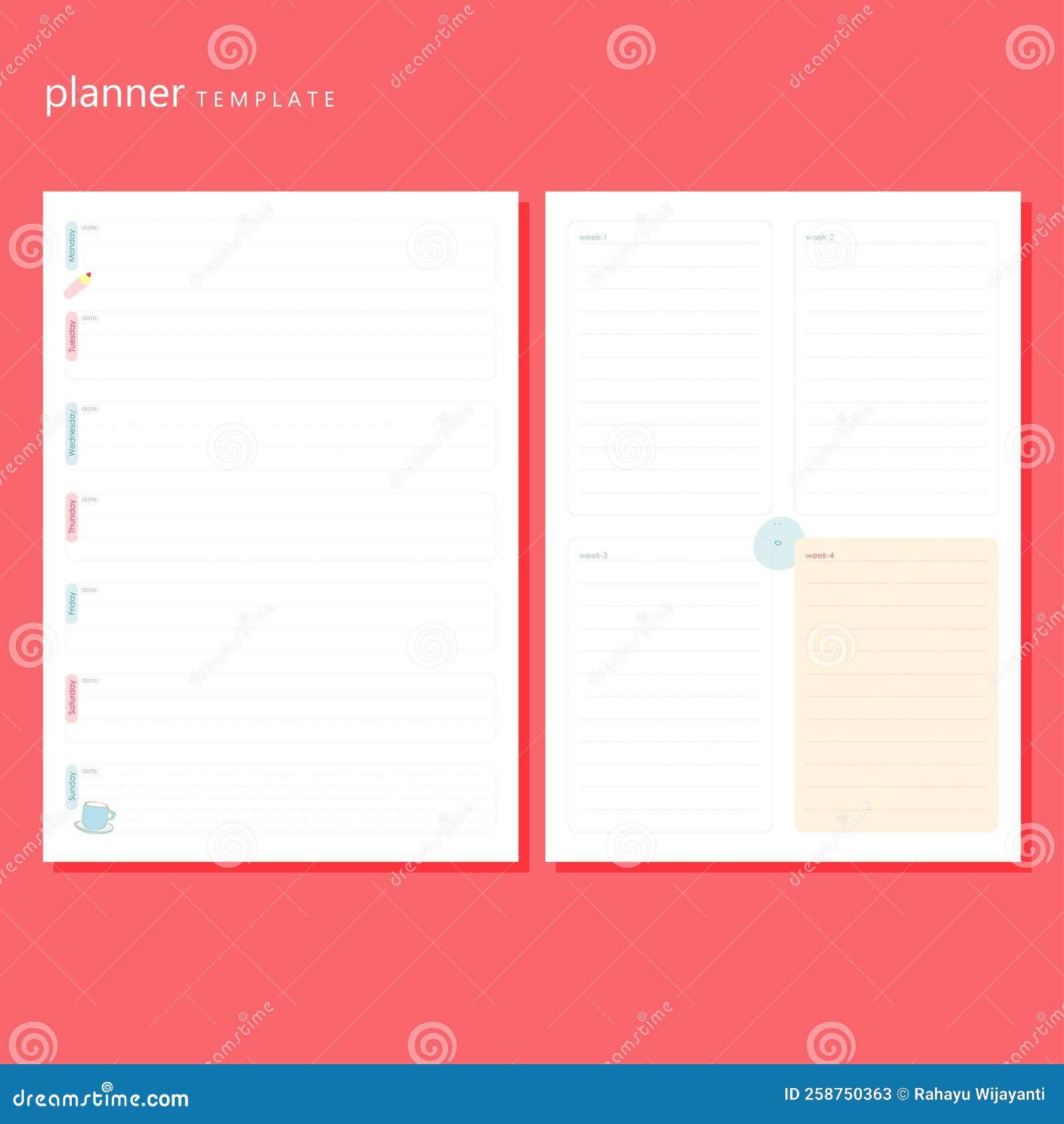 Playful Weekly Journal Planner Template Stock Vector - Illustration of ...