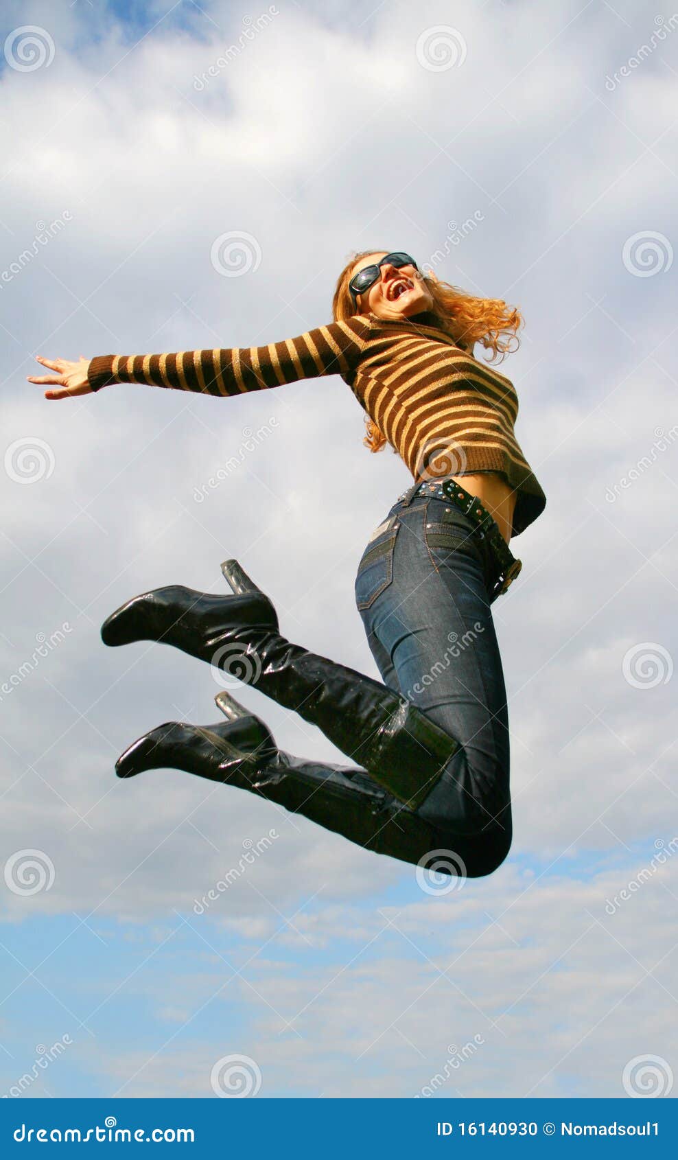 Playful woman jumping stock photo. Image of outdoors - 16140930