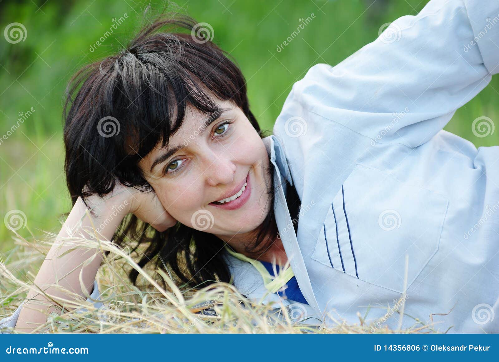 Playful Woman Lying on the Hay Stock Photo - Image of skittish ...