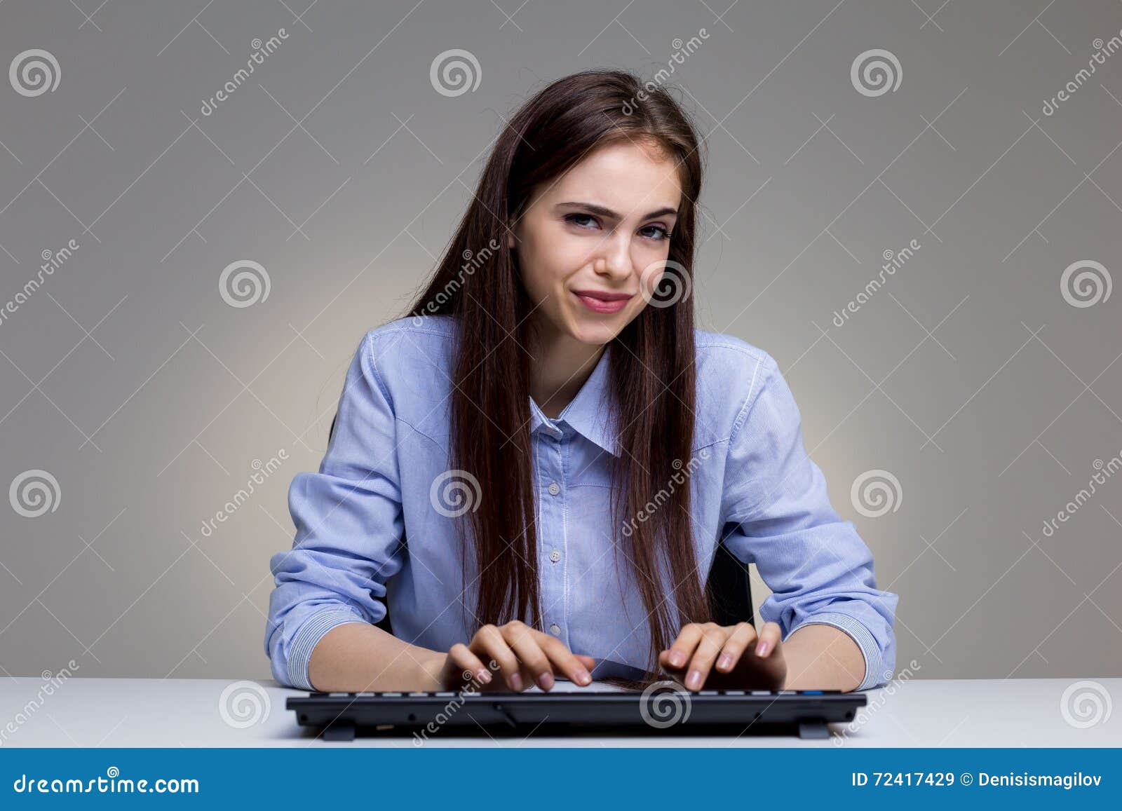 Playful Woman Using Keyboard Stock Image - Image of emotion, keypad ...