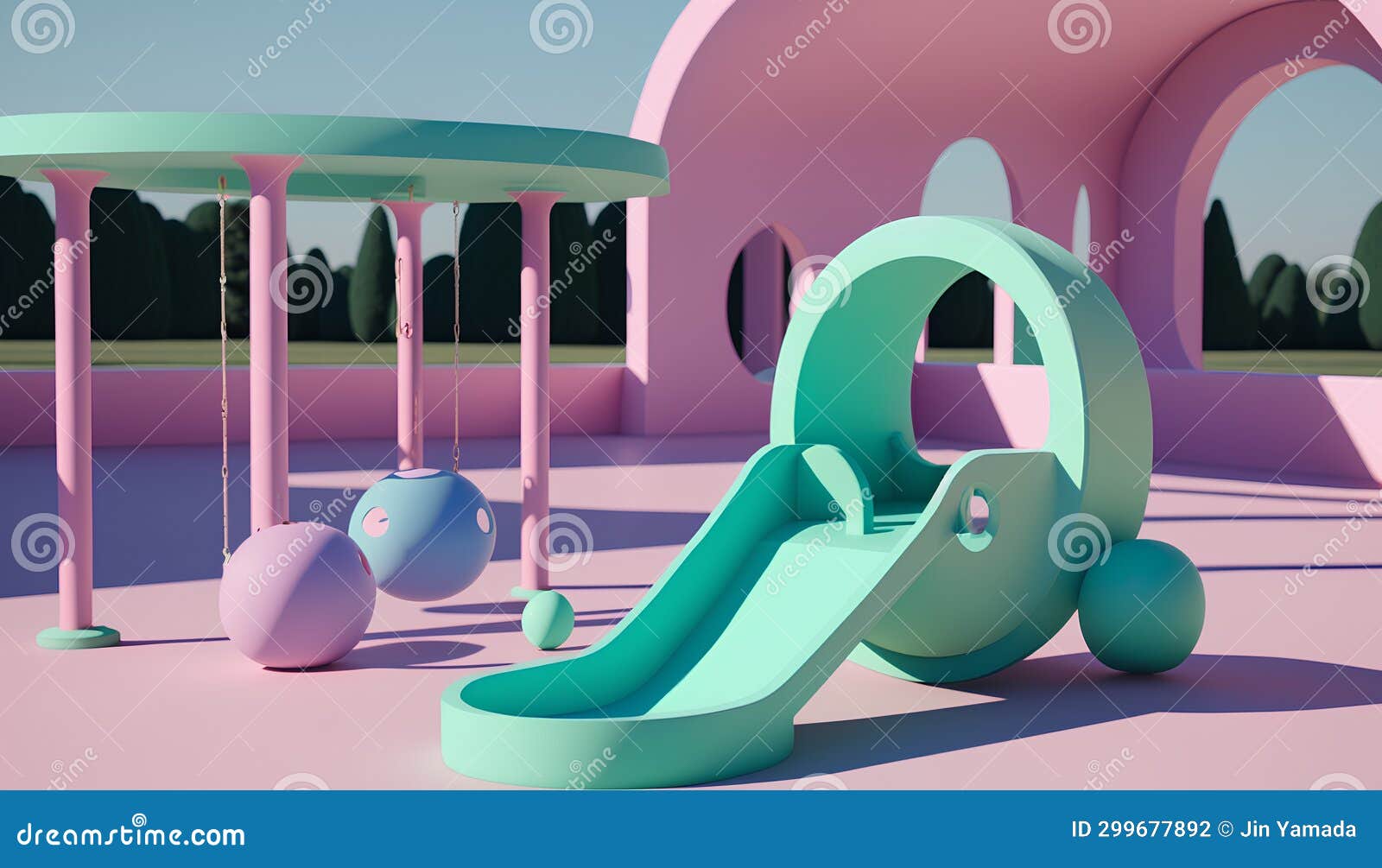 Playground for Children. 3D Render. Pink and Blue Stock Illustration ...