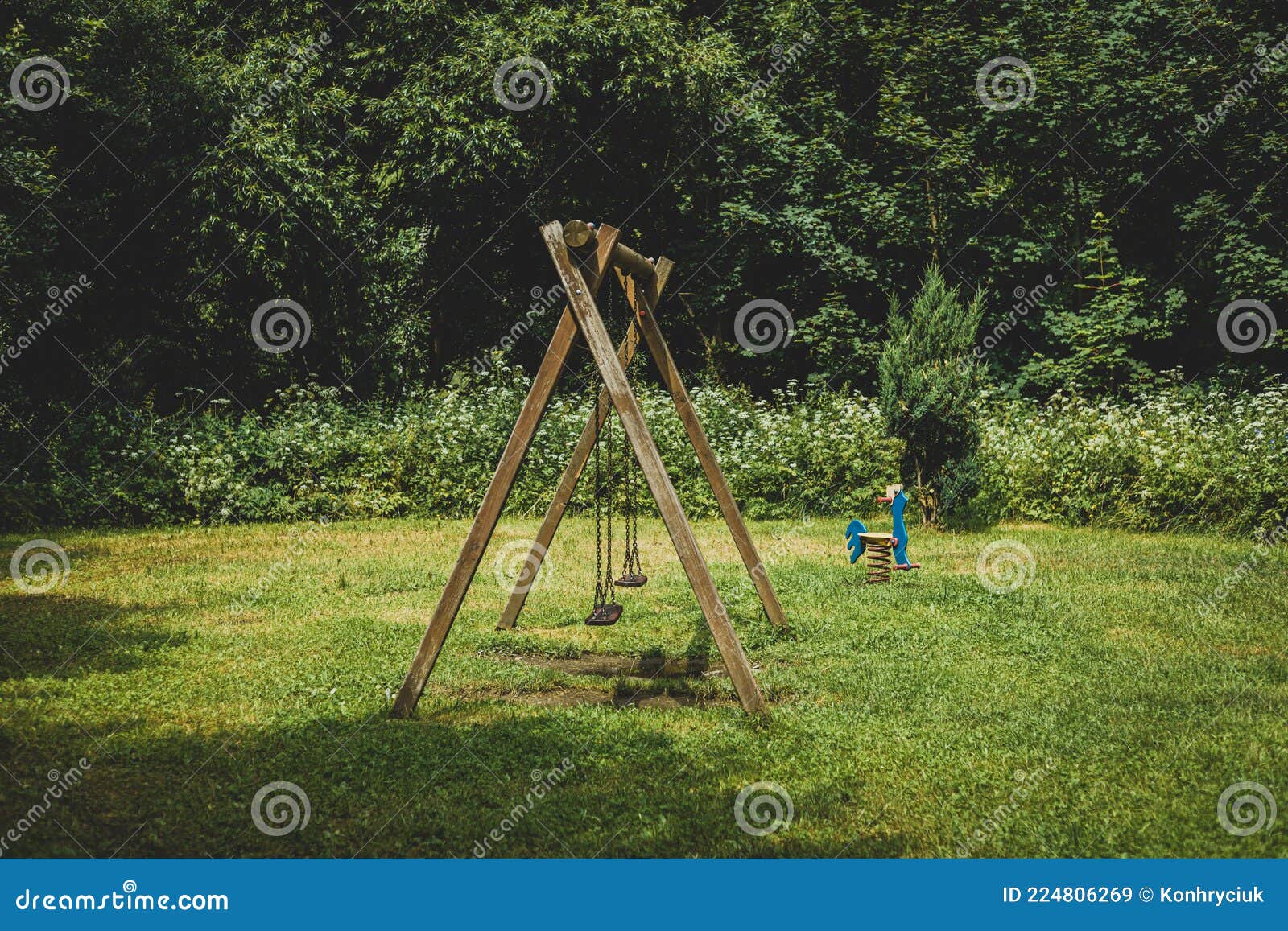 Playground for Children in the Forest Park Stock Image - Image of chain ...