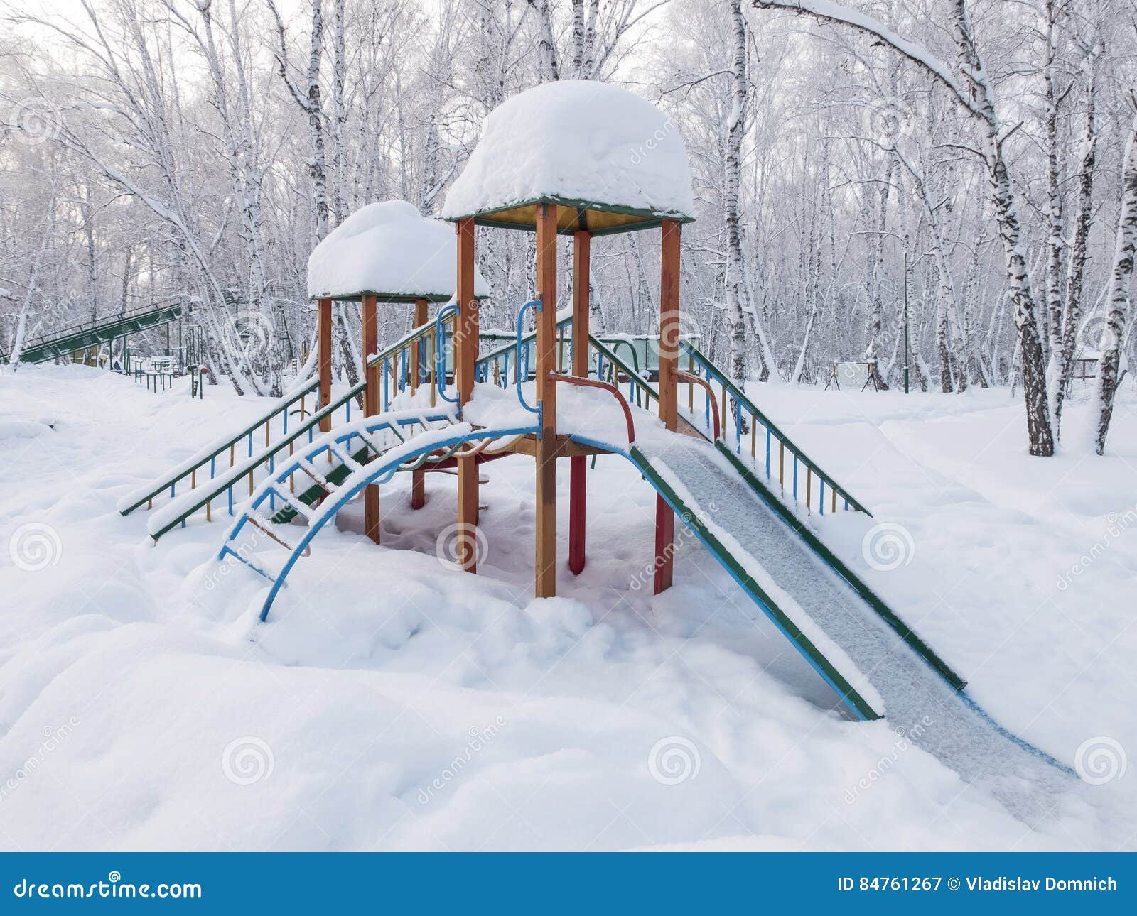 Playground Covered with Snow Stock Image - Image of park, entertainment ...