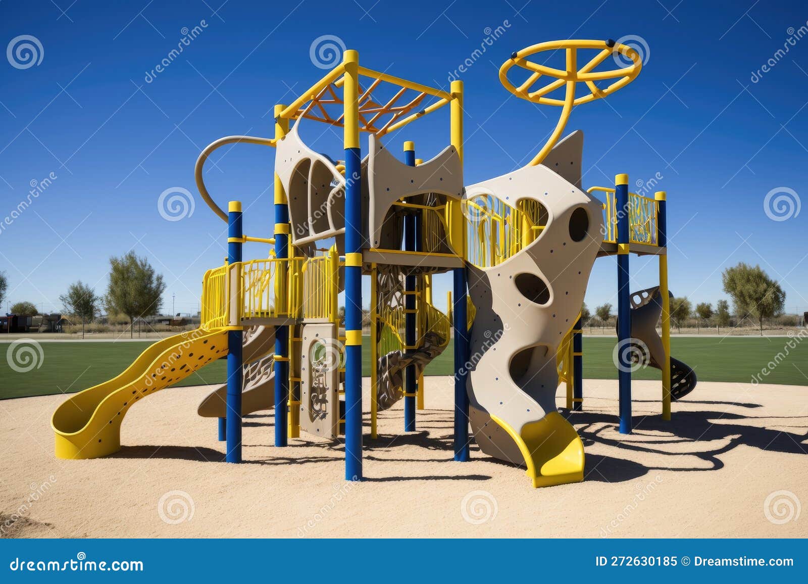 Playground with Elaborate Climbing Structure, Slides, and Monkey Bars ...