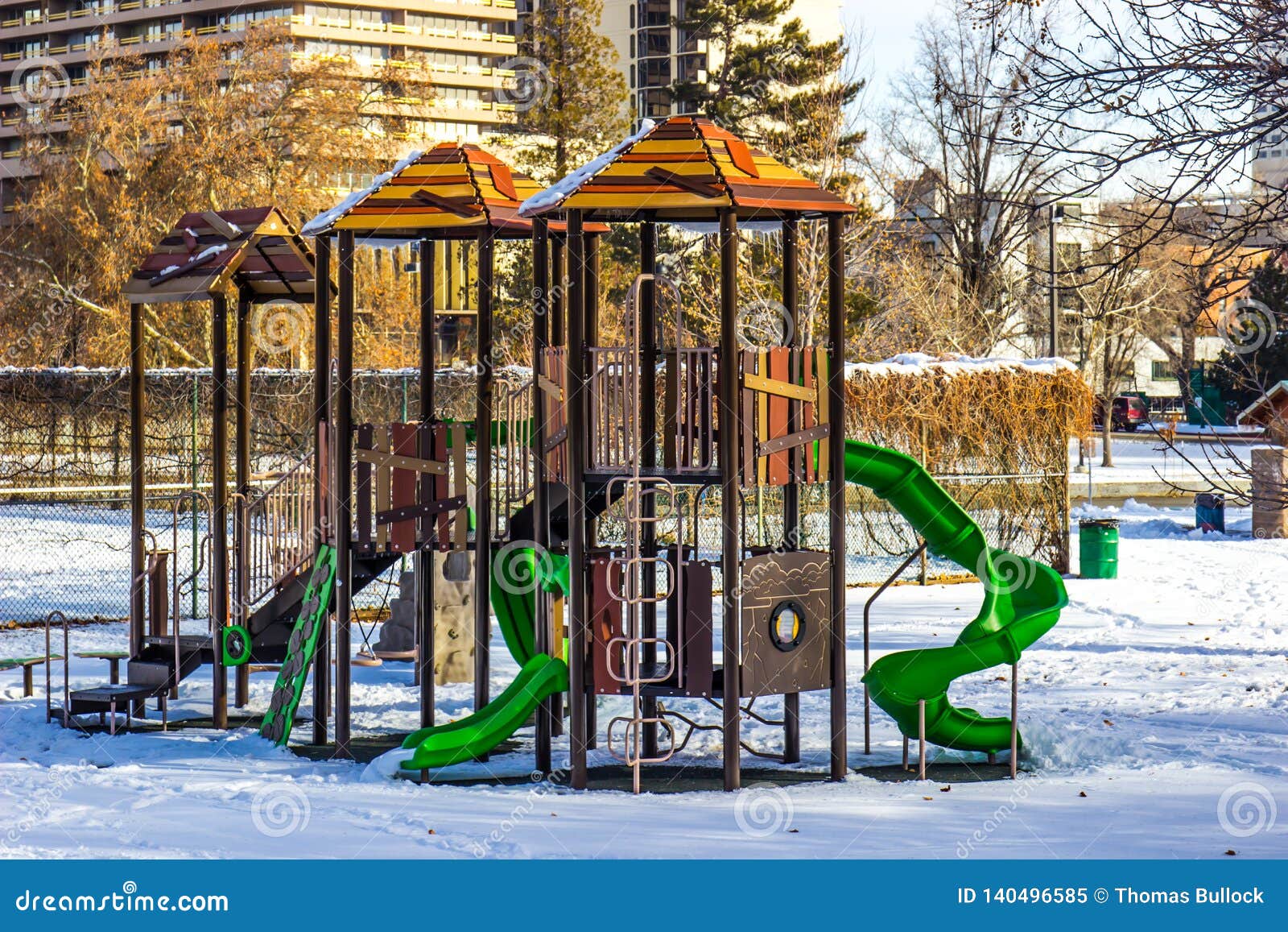 Playground Equipment in Winter Snow Stock Image - Image of park ...