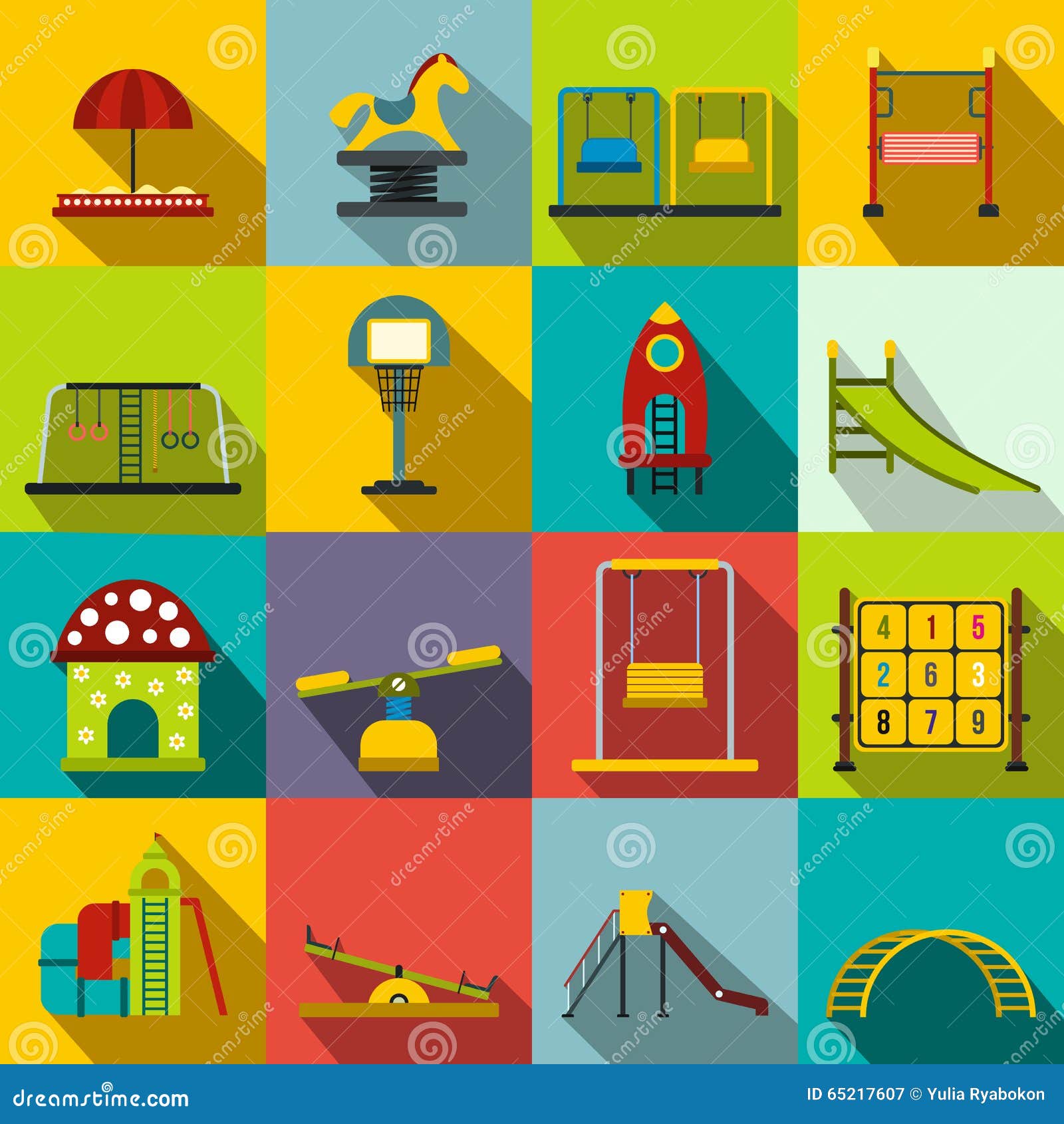 Playground flat icons set stock vector. Illustration of activity - 65217607