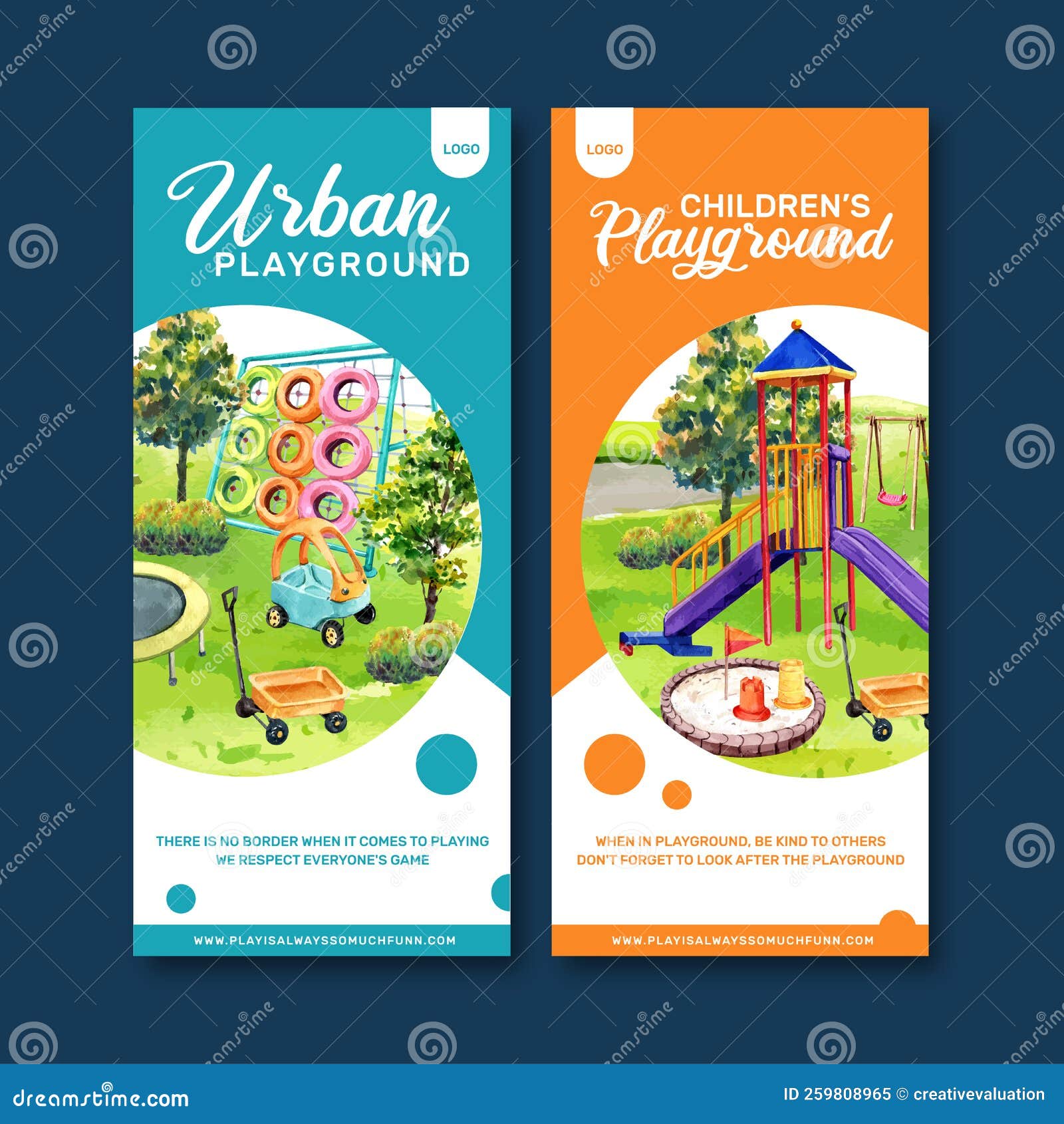 Playground Flyer Design with Watercolor Illustration Stock Illustration ...