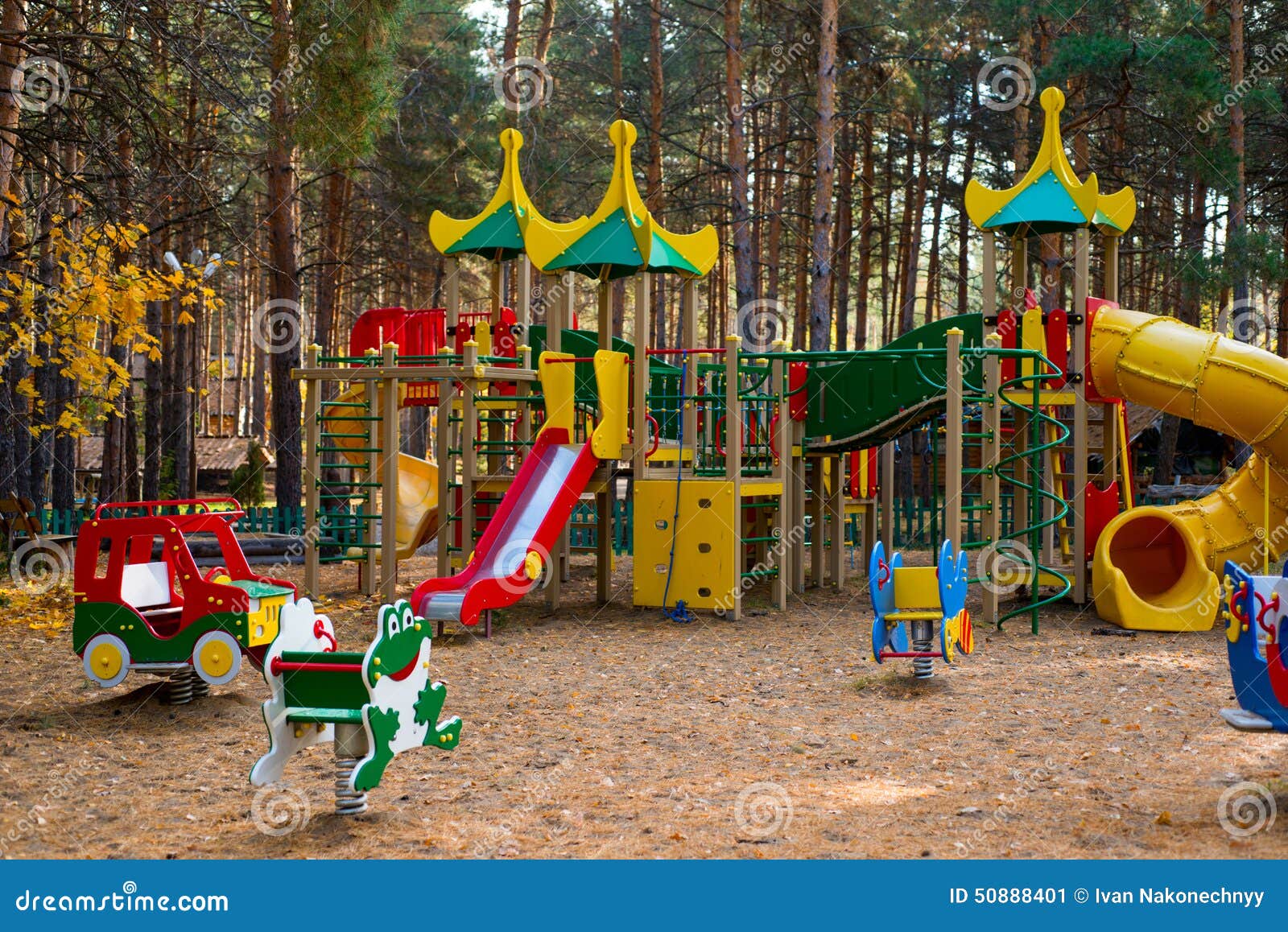 Playground in the forest stock image. Image of wood, green - 50888401