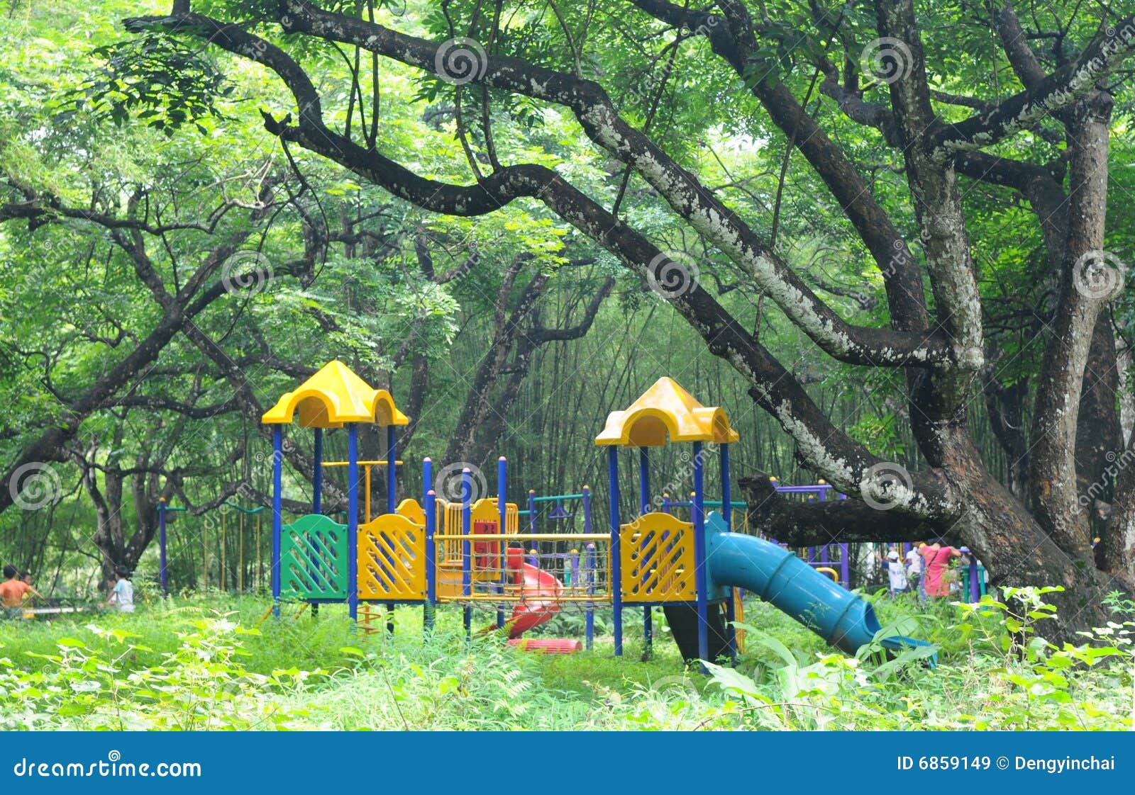 Playground in forest park stock image. Image of architecture - 6859149