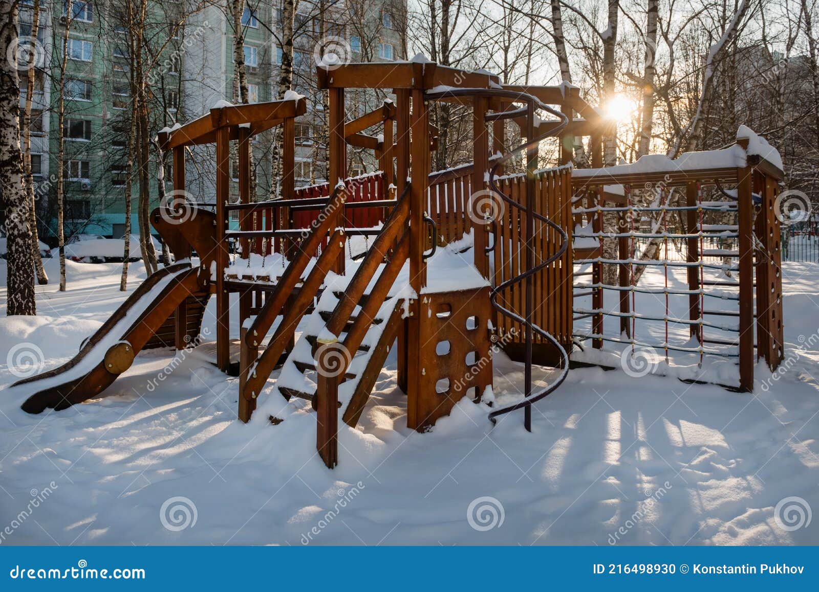 Playground on a Frosty Morning Stock Photo - Image of game, ladder ...
