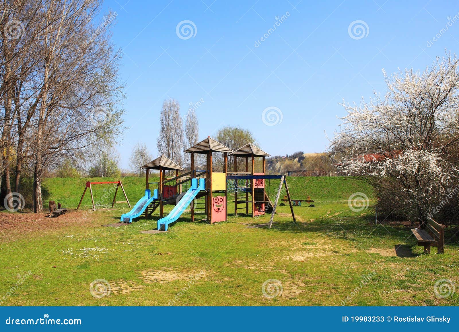 Playground on the Green Lawn. Stock Image - Image of playing, childhood ...