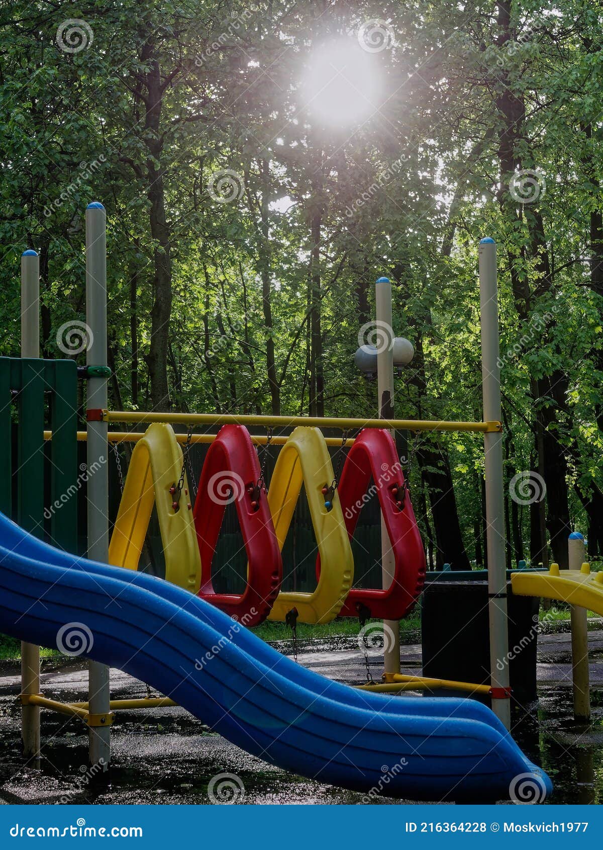 Playground after Heavy Rain Stock Photo - Image of kids, house: 216364228