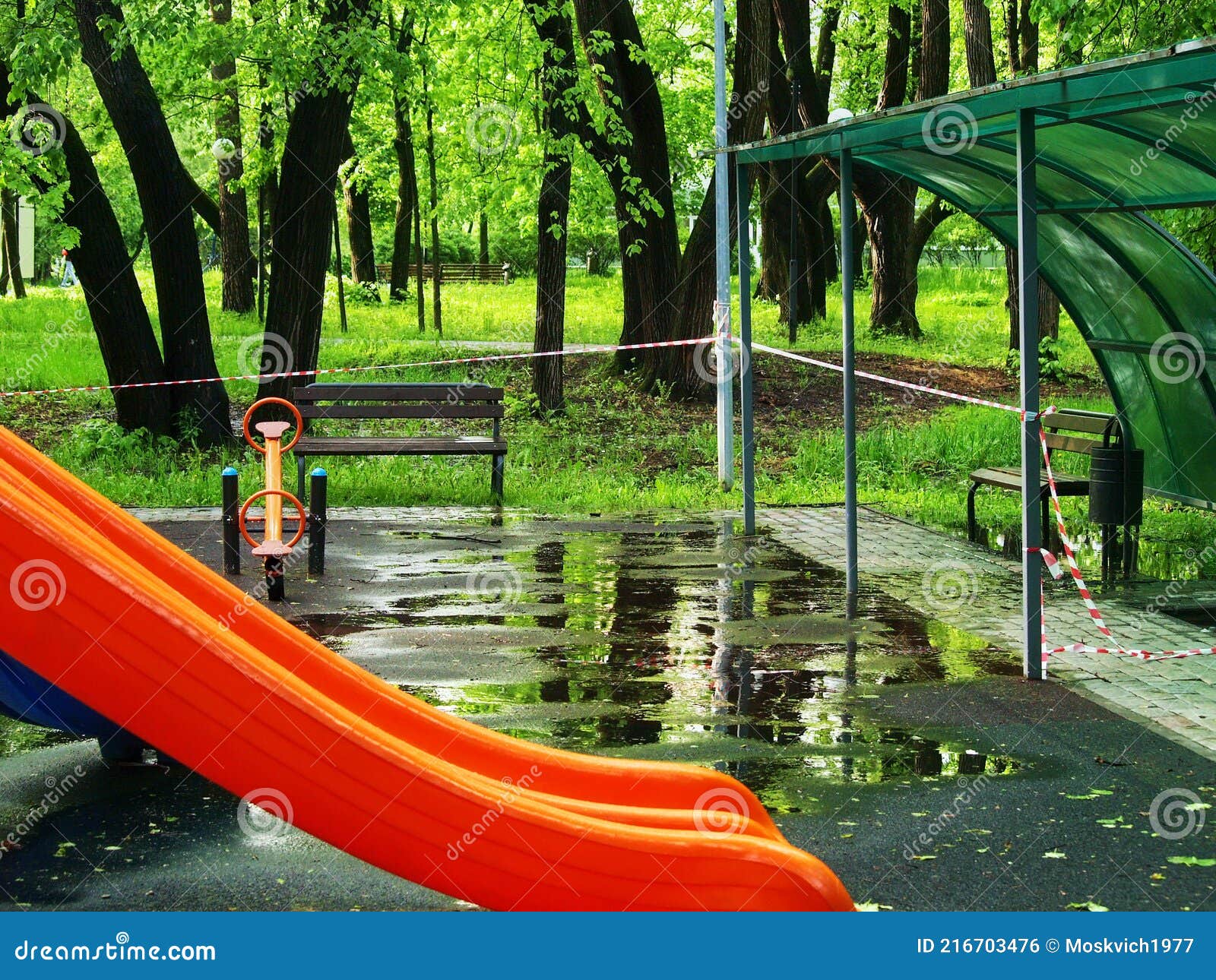 Playground after Heavy Rain Stock Photo - Image of nature, color: 216703476