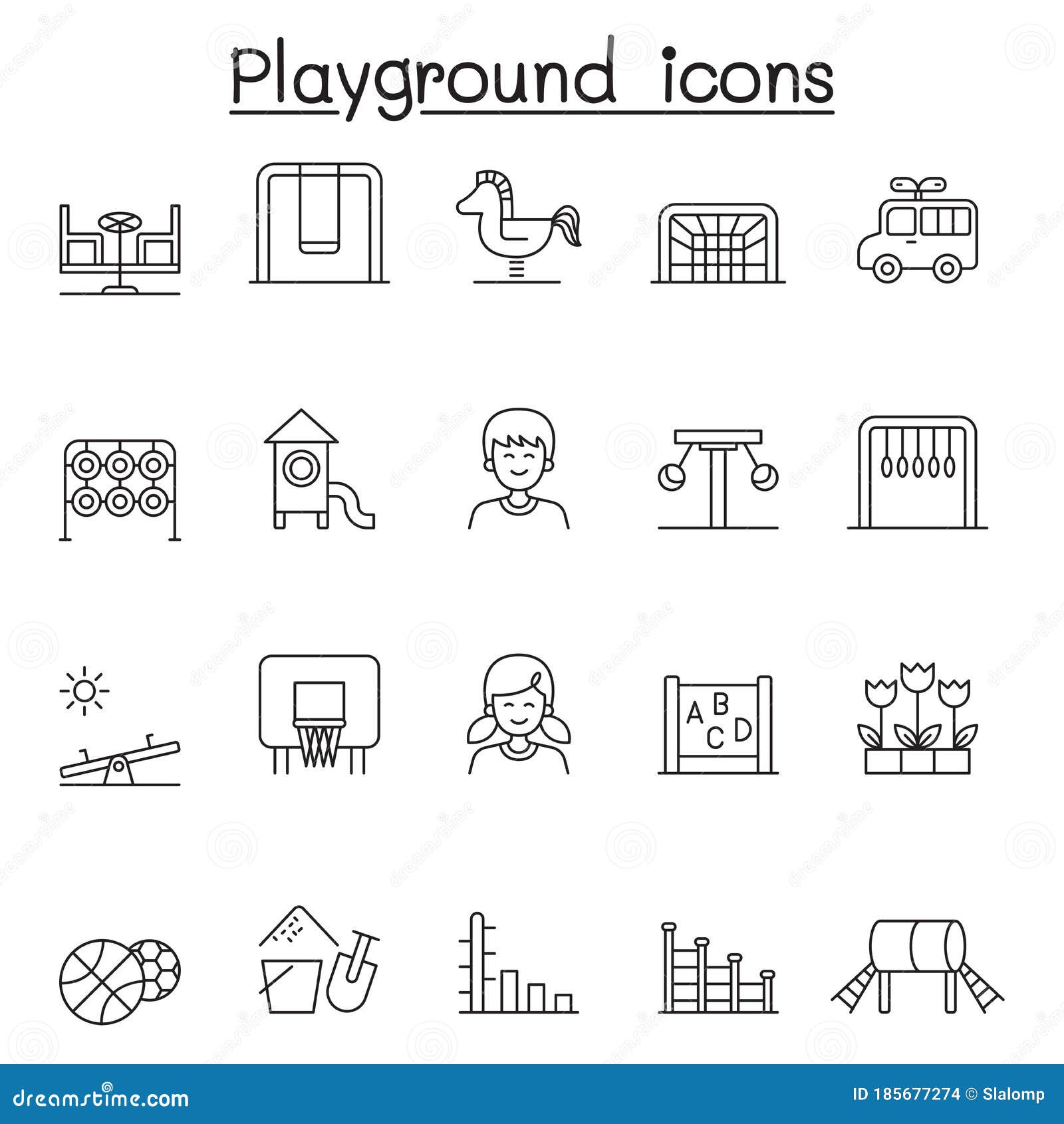 Playground Icons Set in Thin Line Style Stock Vector - Illustration of ...