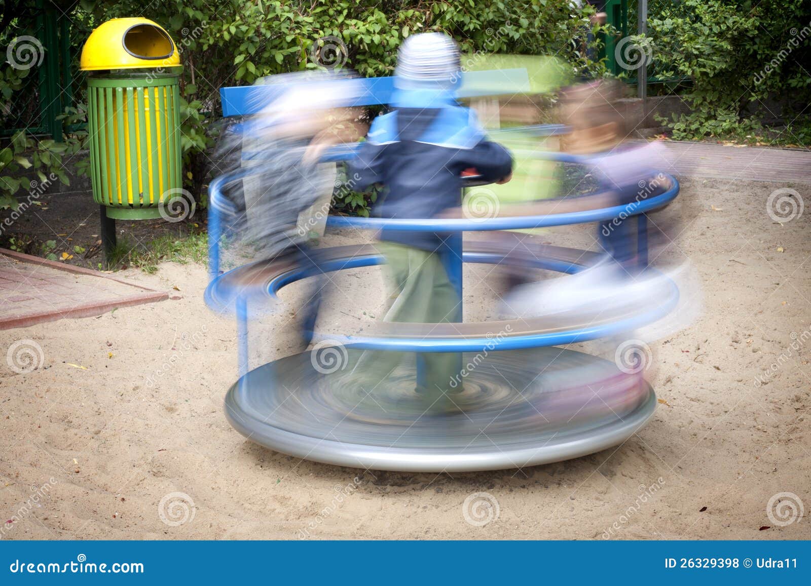 Playground with Kids and Carousel Stock Photo - Image of group ...