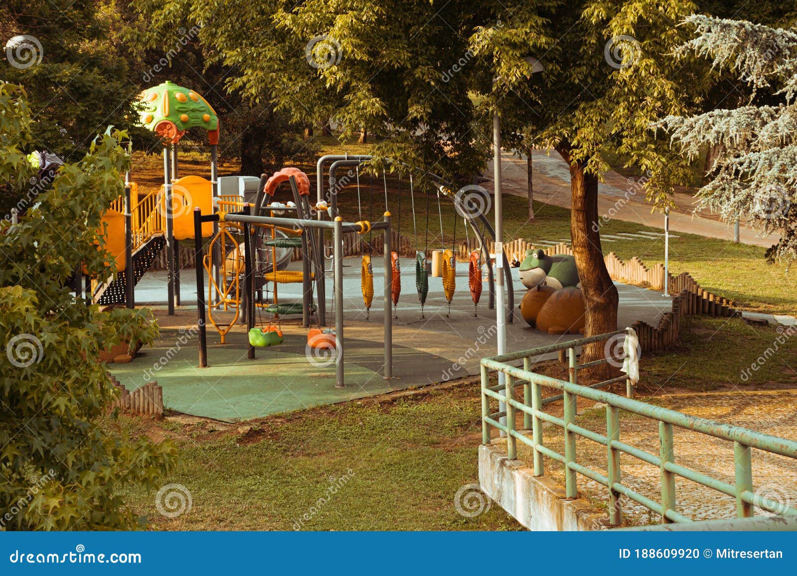 Playground without Kids. Empty Play Area in the Big Park Stock Photo ...