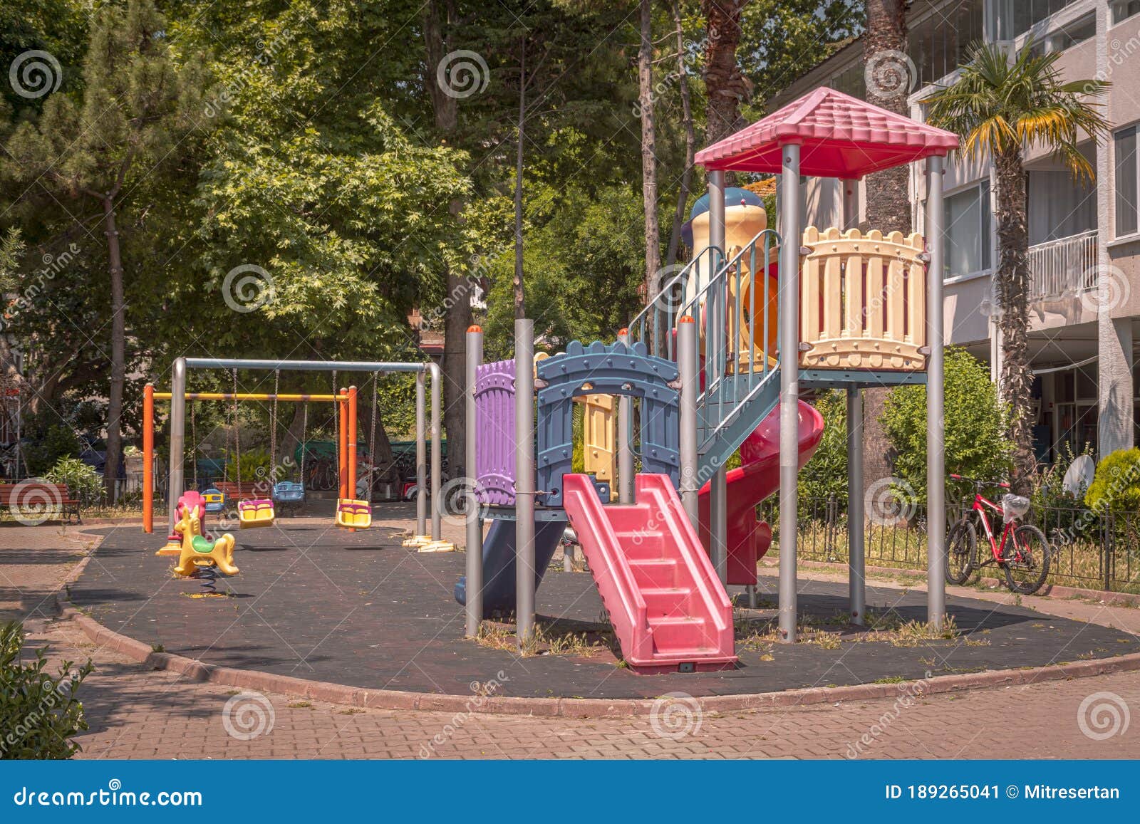 Playground without Kids. Empty Play Area Stock Image - Image of green ...