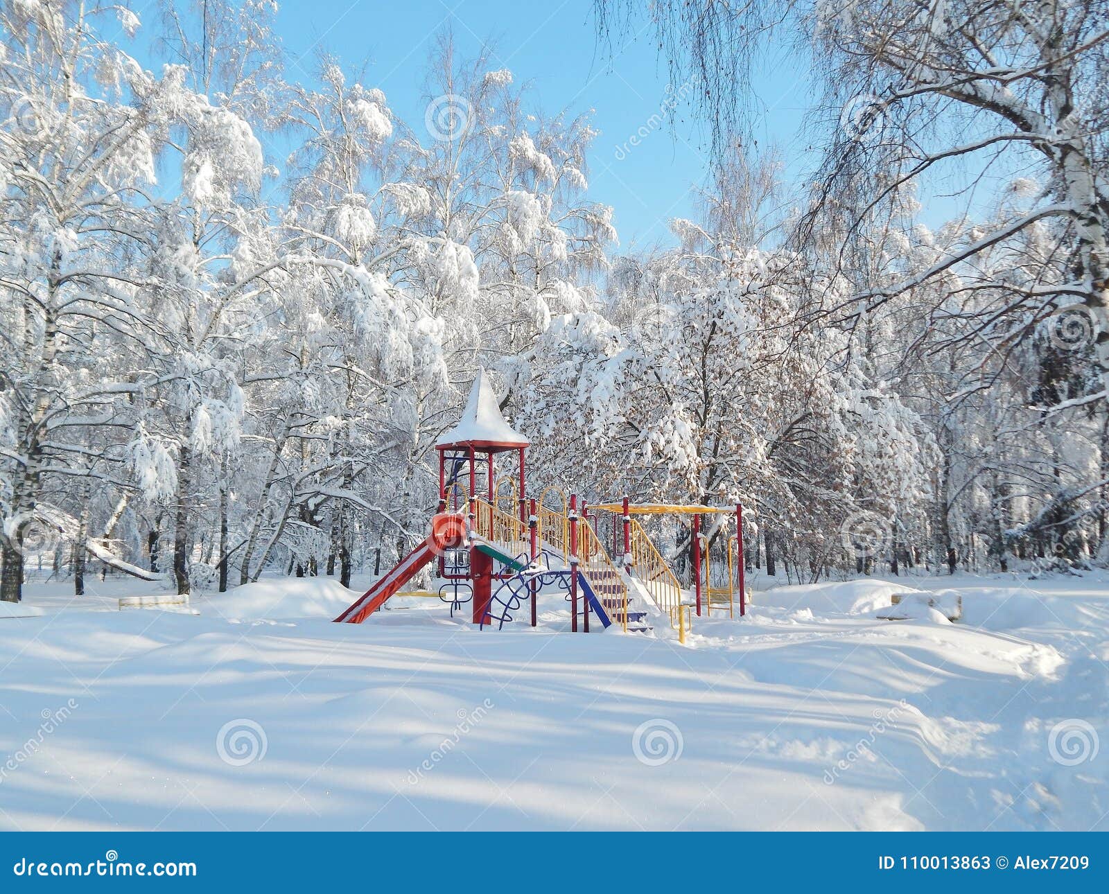 Playground, Landscape, Snowfall, Snow on the Trees, Blue Sky Editorial ...