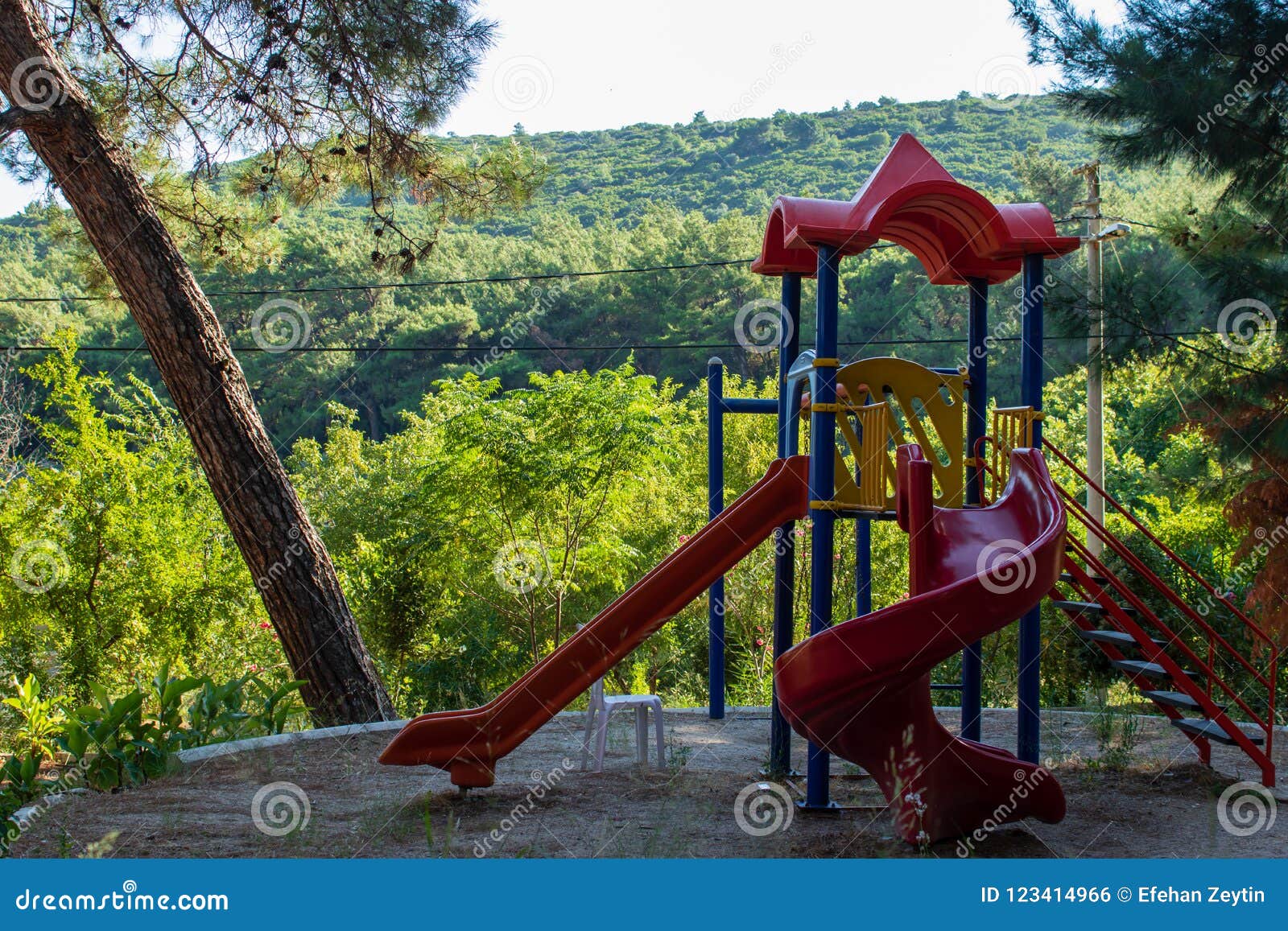 A Playground on Mountain - Background is Wide Landscape Stock Photo ...