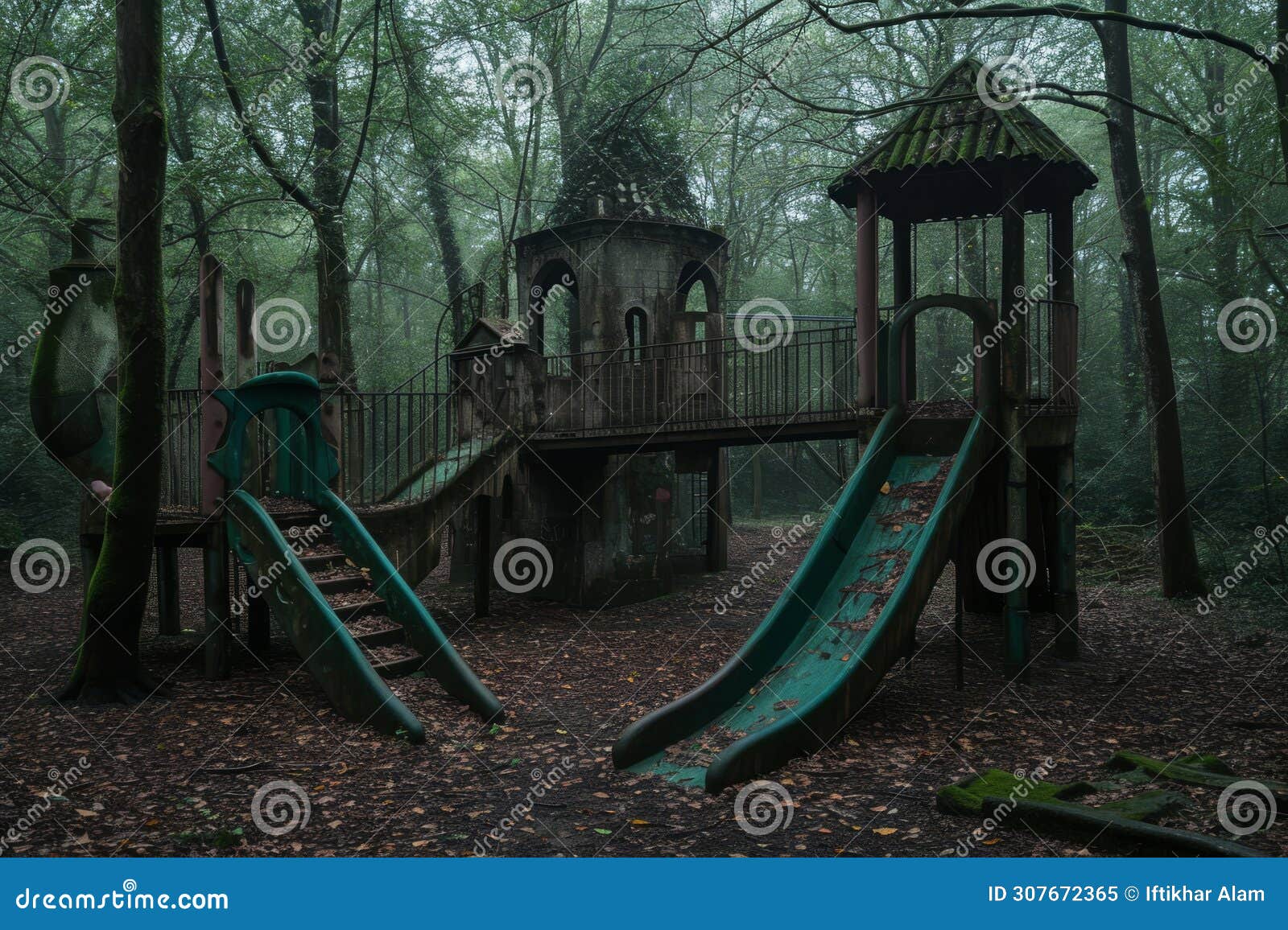 A Playground Nestled in a Forest, a Mysterious, Ancient-looking ...