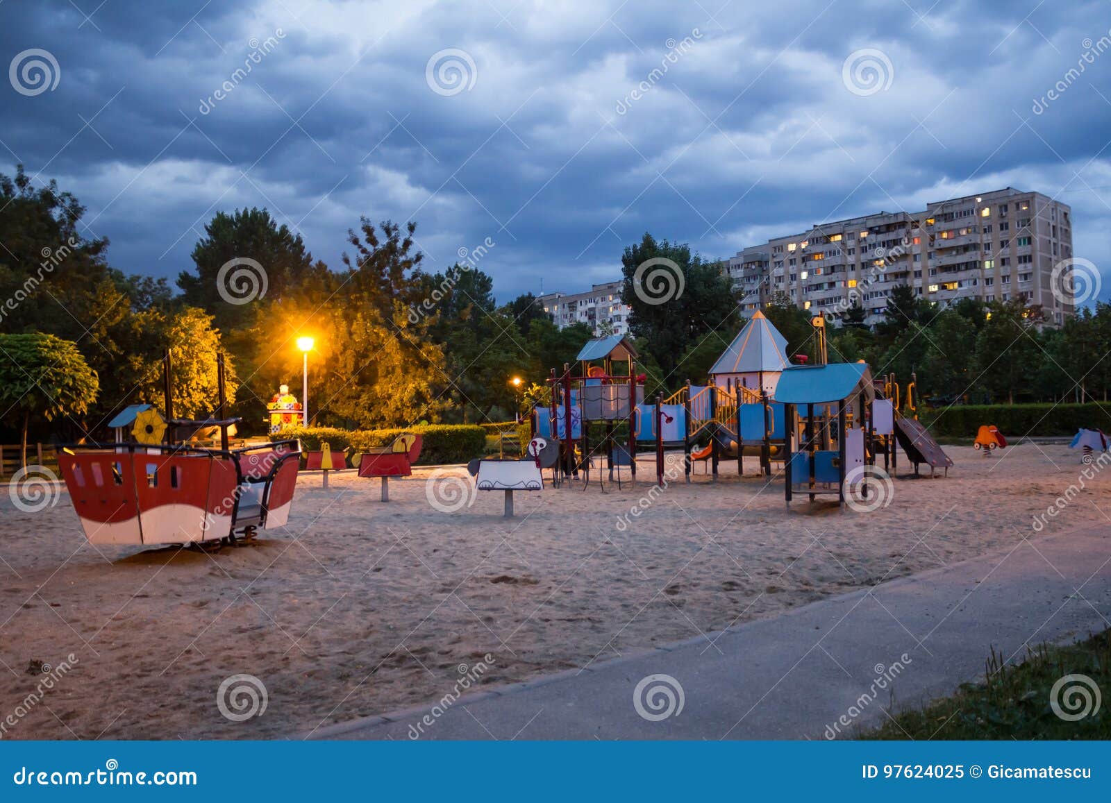 Playground in the night stock image. Image of equipment - 97624025