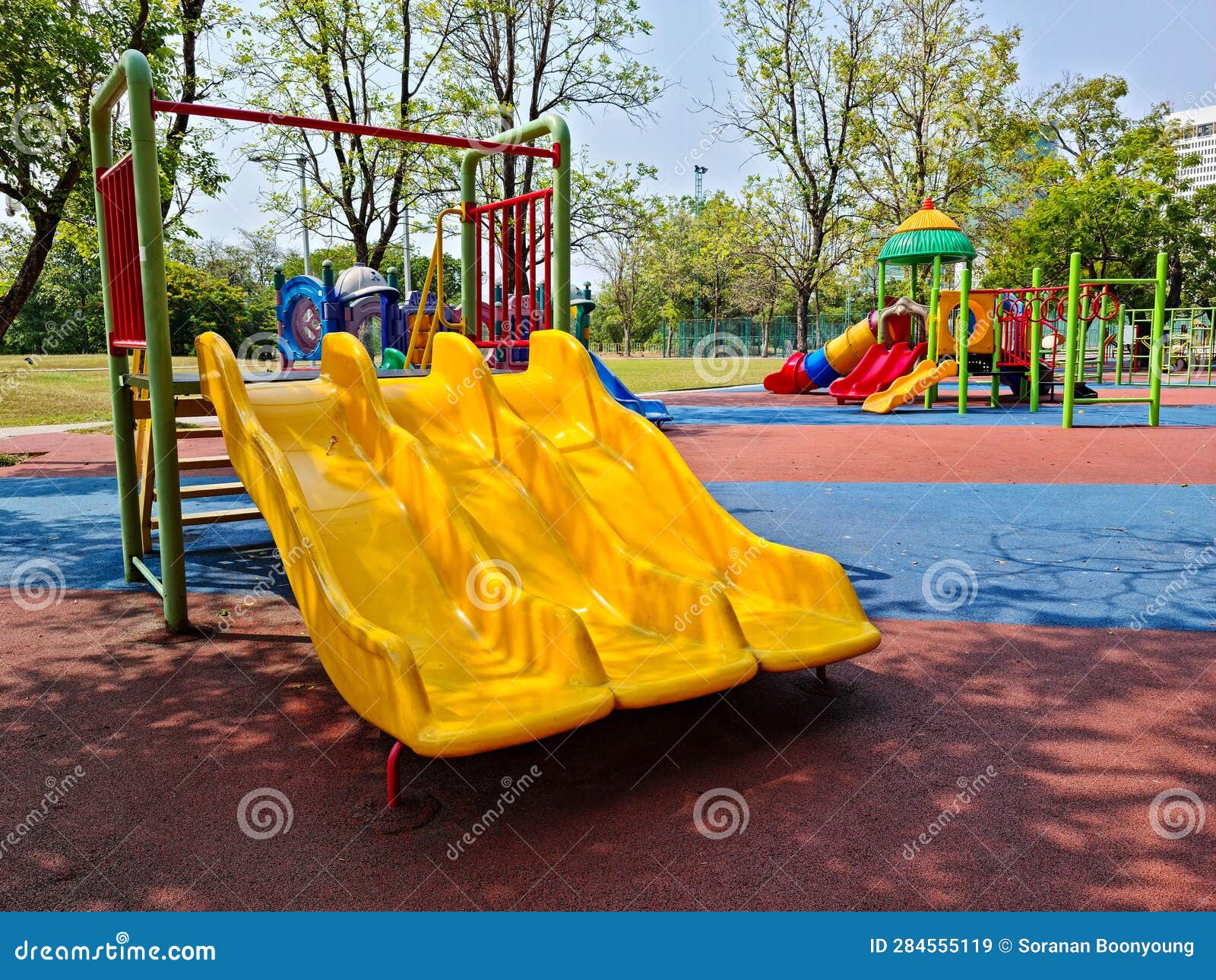 Playground Slider Yellow in Park Stock Image - Image of entertainment ...