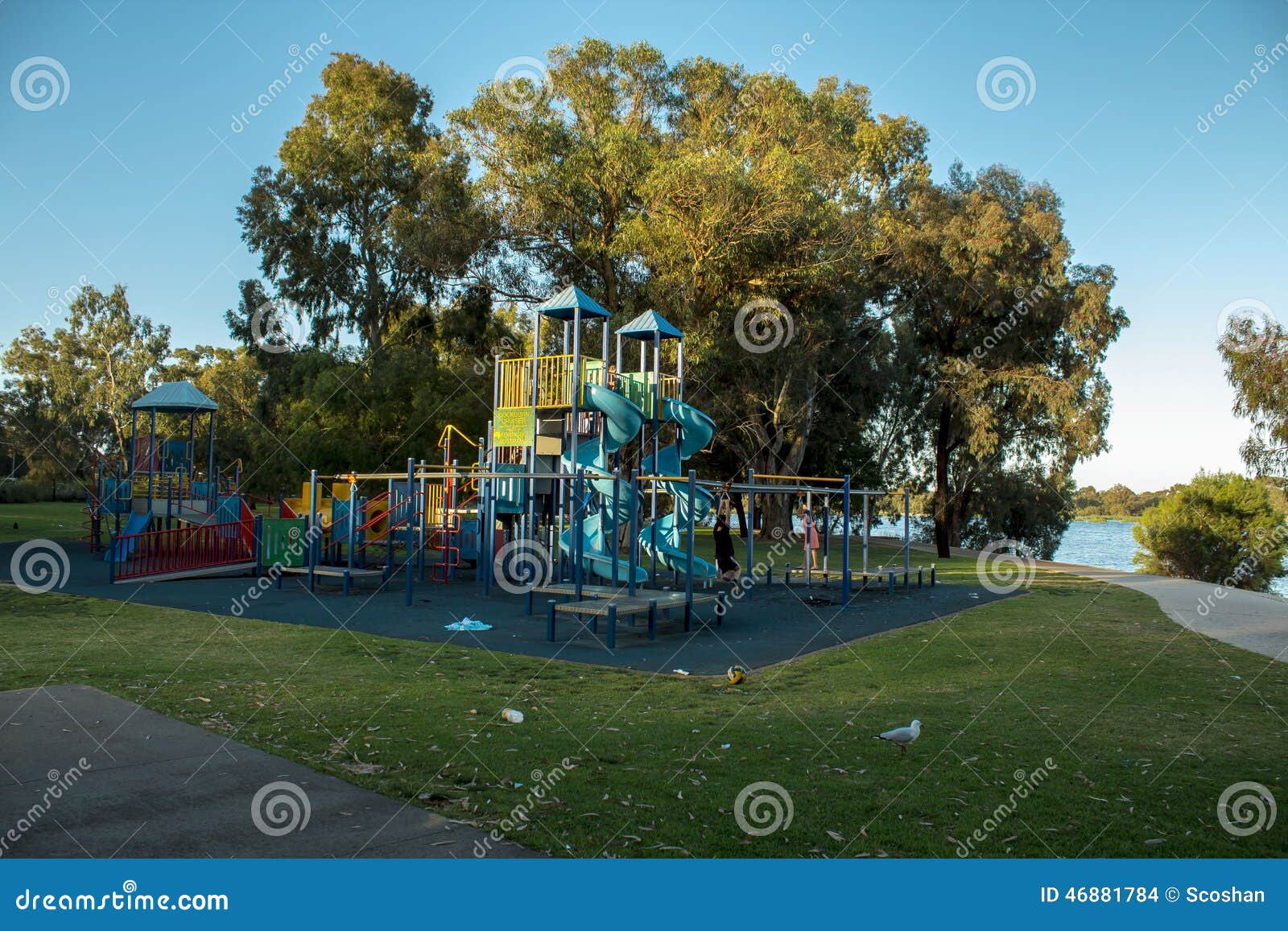 Playground at Park stock photo. Image of slides, green - 46881784