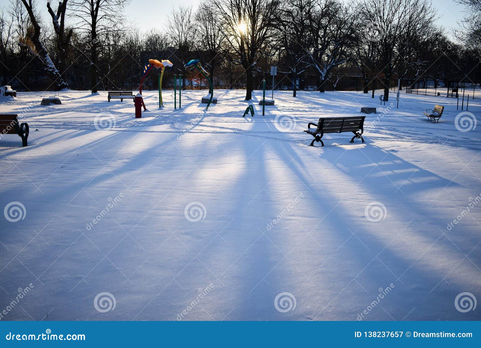 The Playground of a Park Covered in Snow Stock Image - Image of hour ...