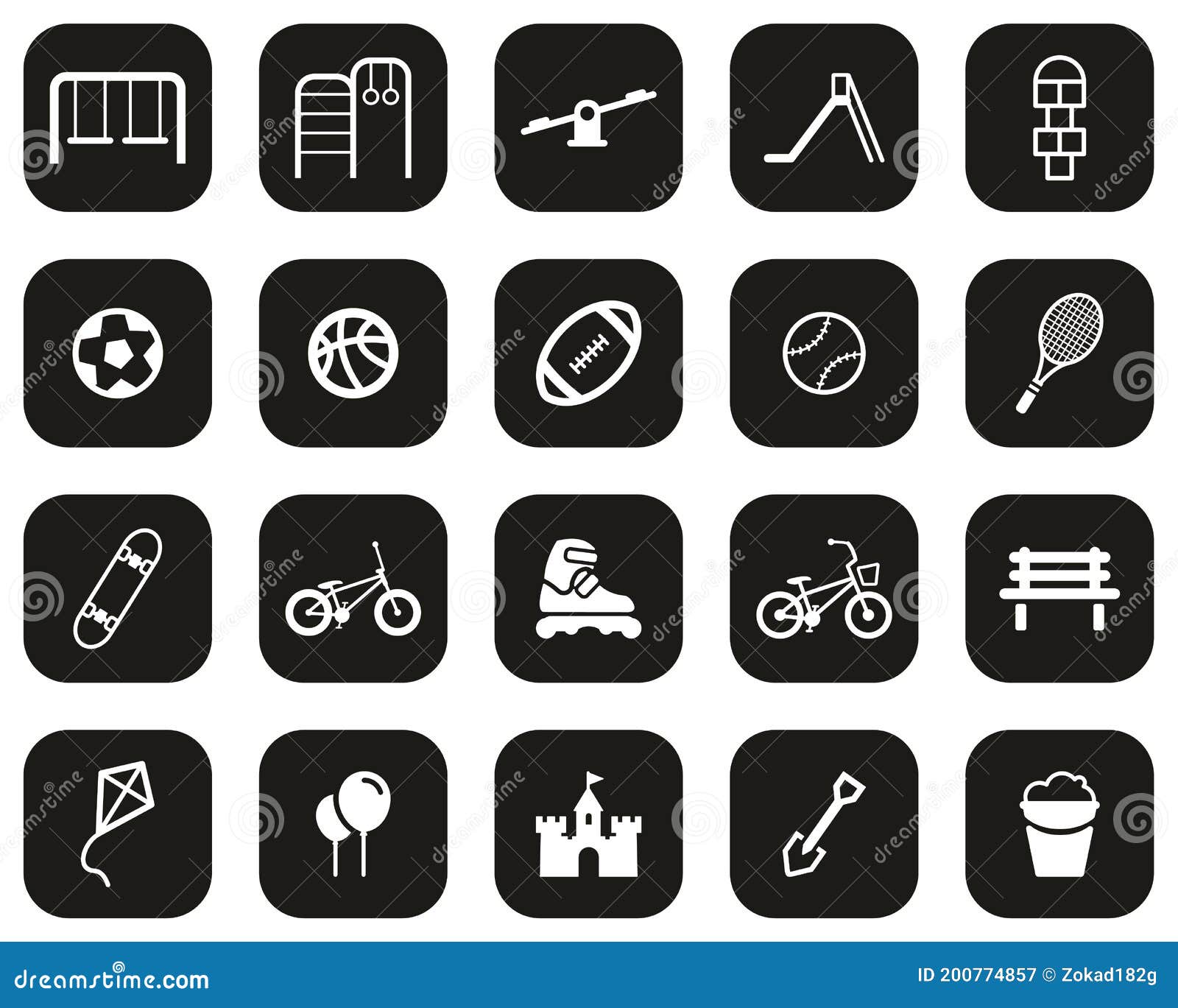 Playground or Park Icons White on Black Flat Design Set Big Stock ...