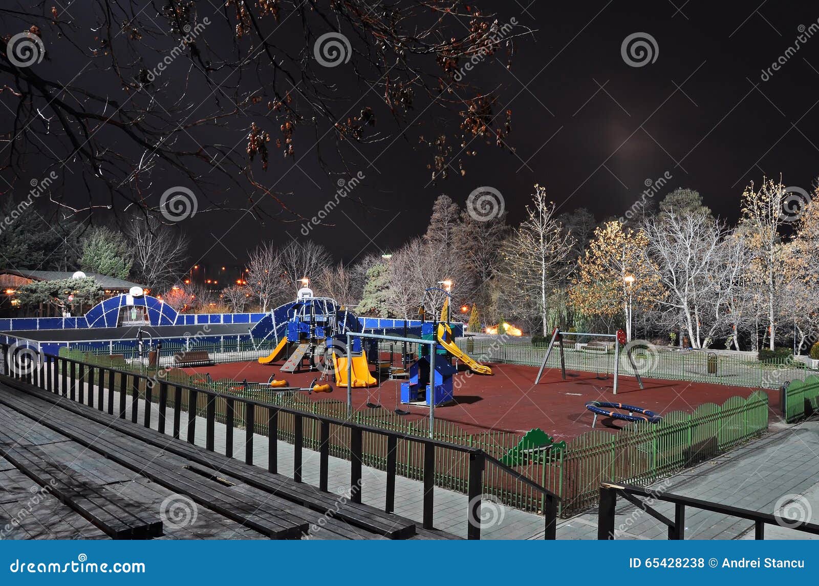 Playground park by night stock photo. Image of swing - 65428238