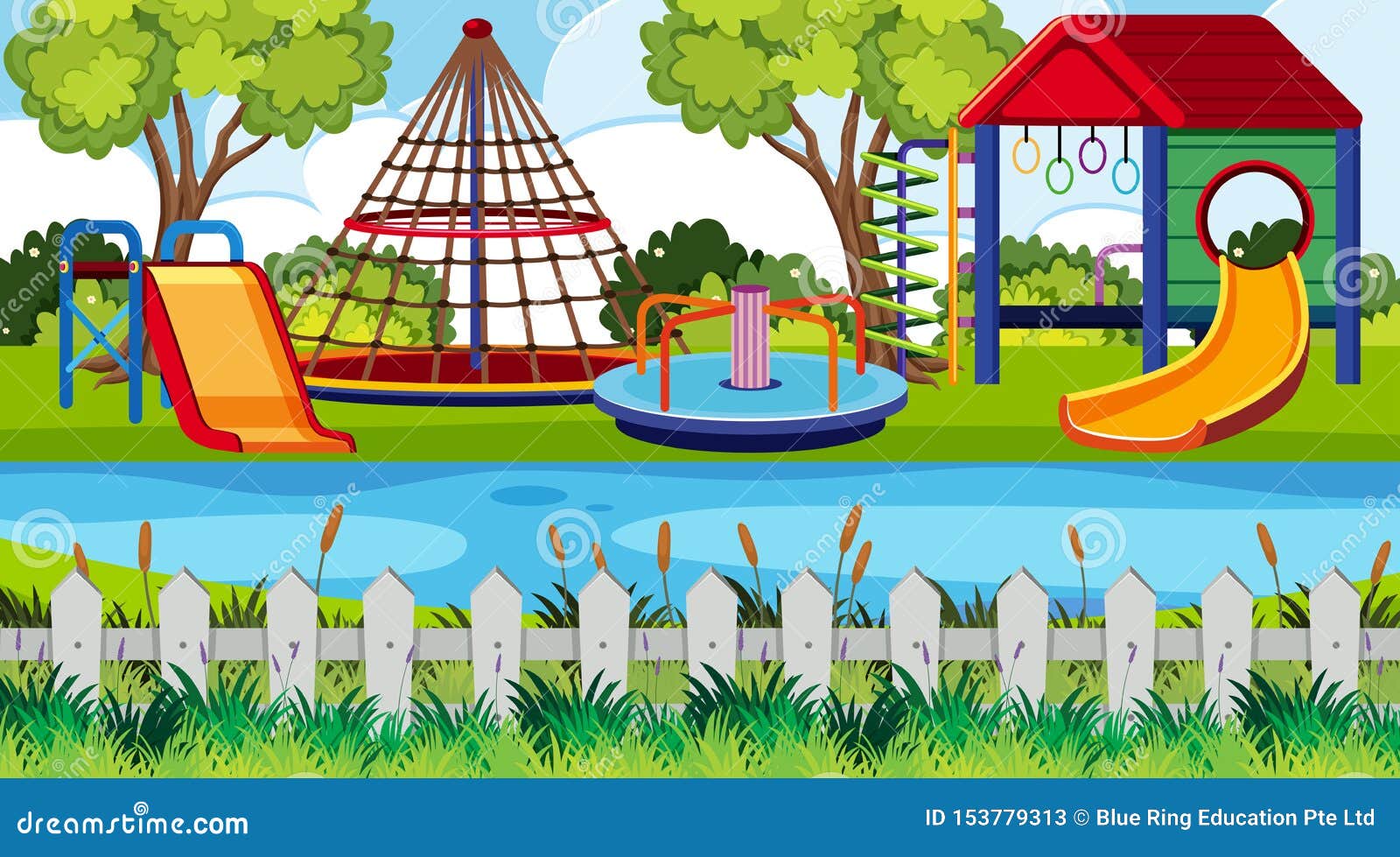 Playground in park scene stock vector. Illustration of graphic - 153779313