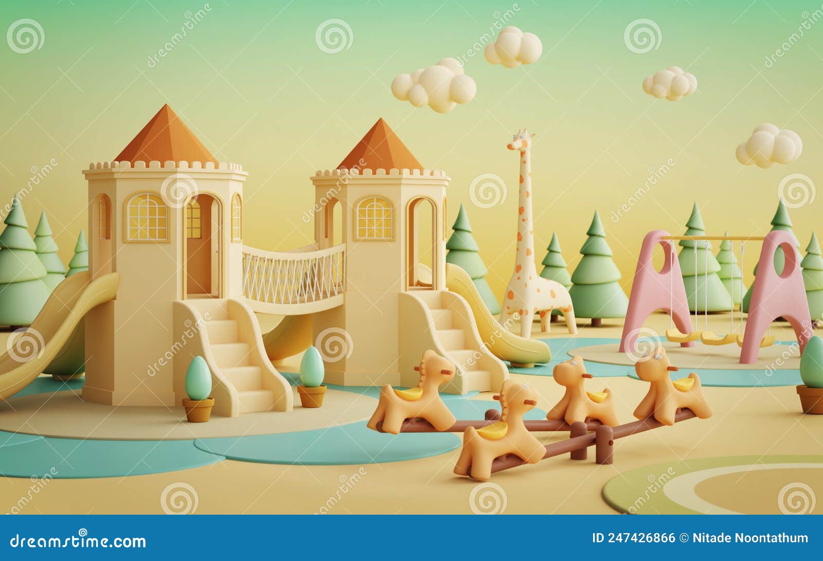 Playground with Pastel Colour Stock Illustration - Illustration of ...