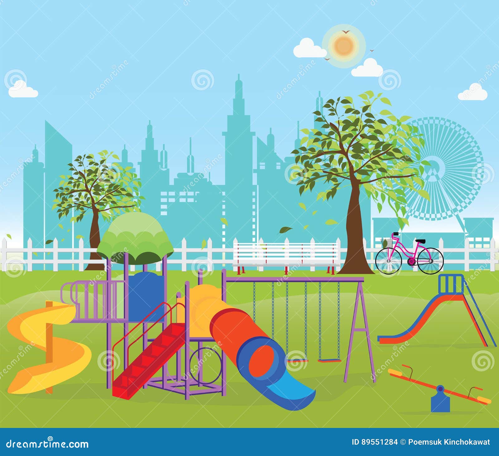 Playground in the Public Park in the City. Stock Vector - Illustration ...